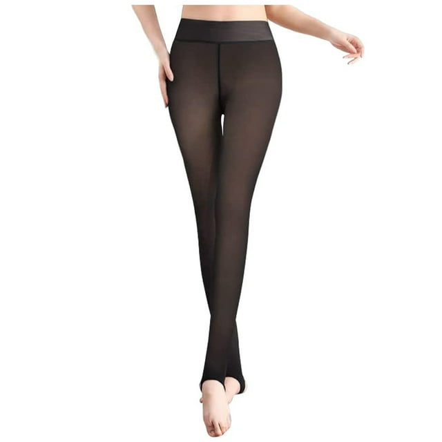 Women Fleece Lined Tights Fake Translucent Thermal Leggings Winter