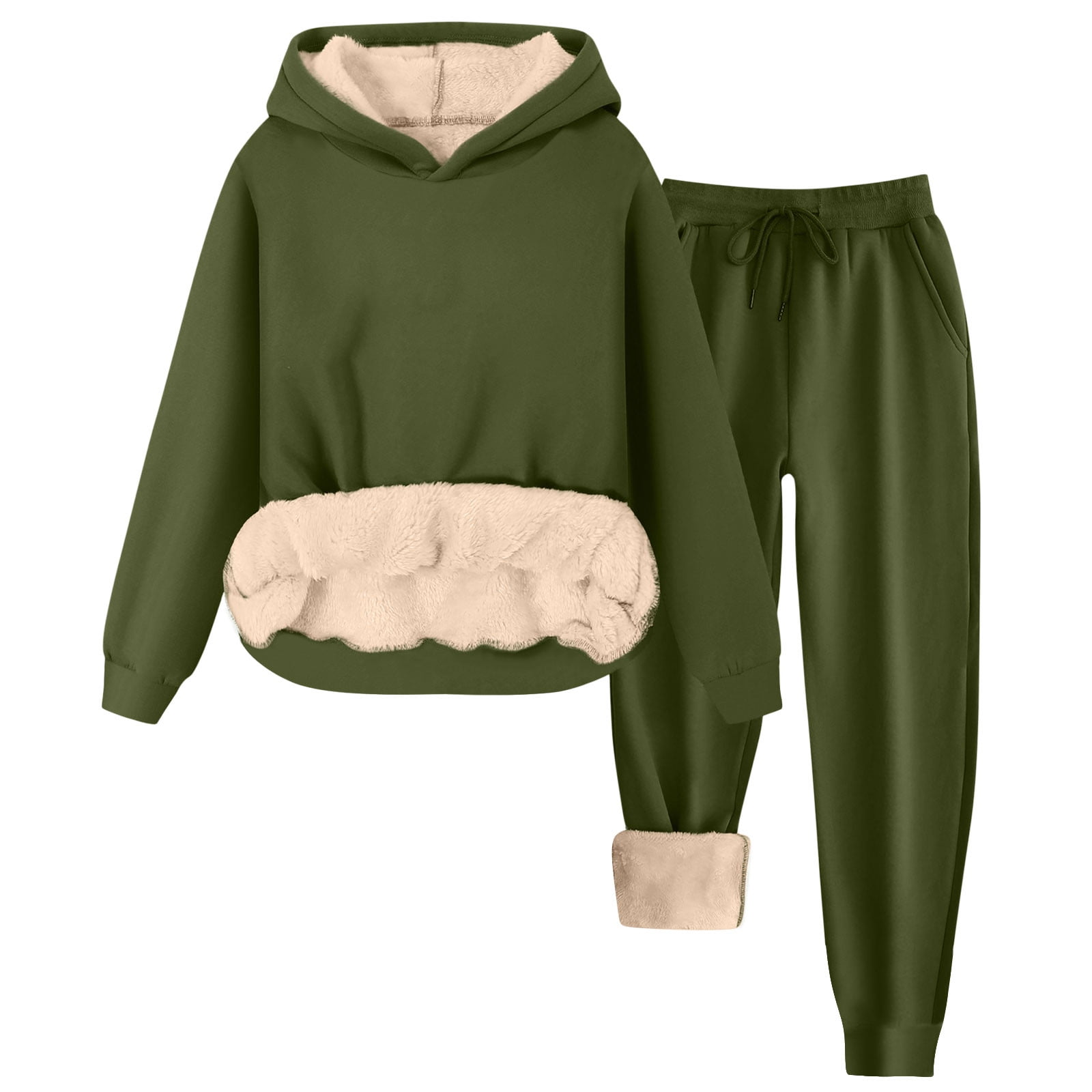 Women Fleece Sweatsuit 2 Piece Outfit Sets Winter Warm Sherpa Lined ...