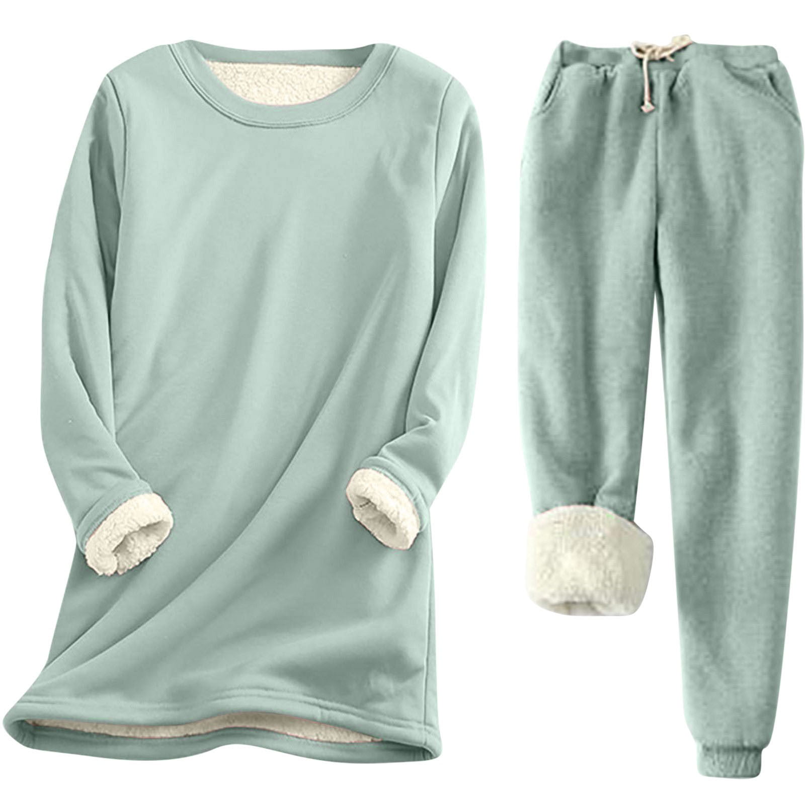 Women Fleece Sweatsuit 2 Piece Outfit Winter Warm Sherpa Lined ...