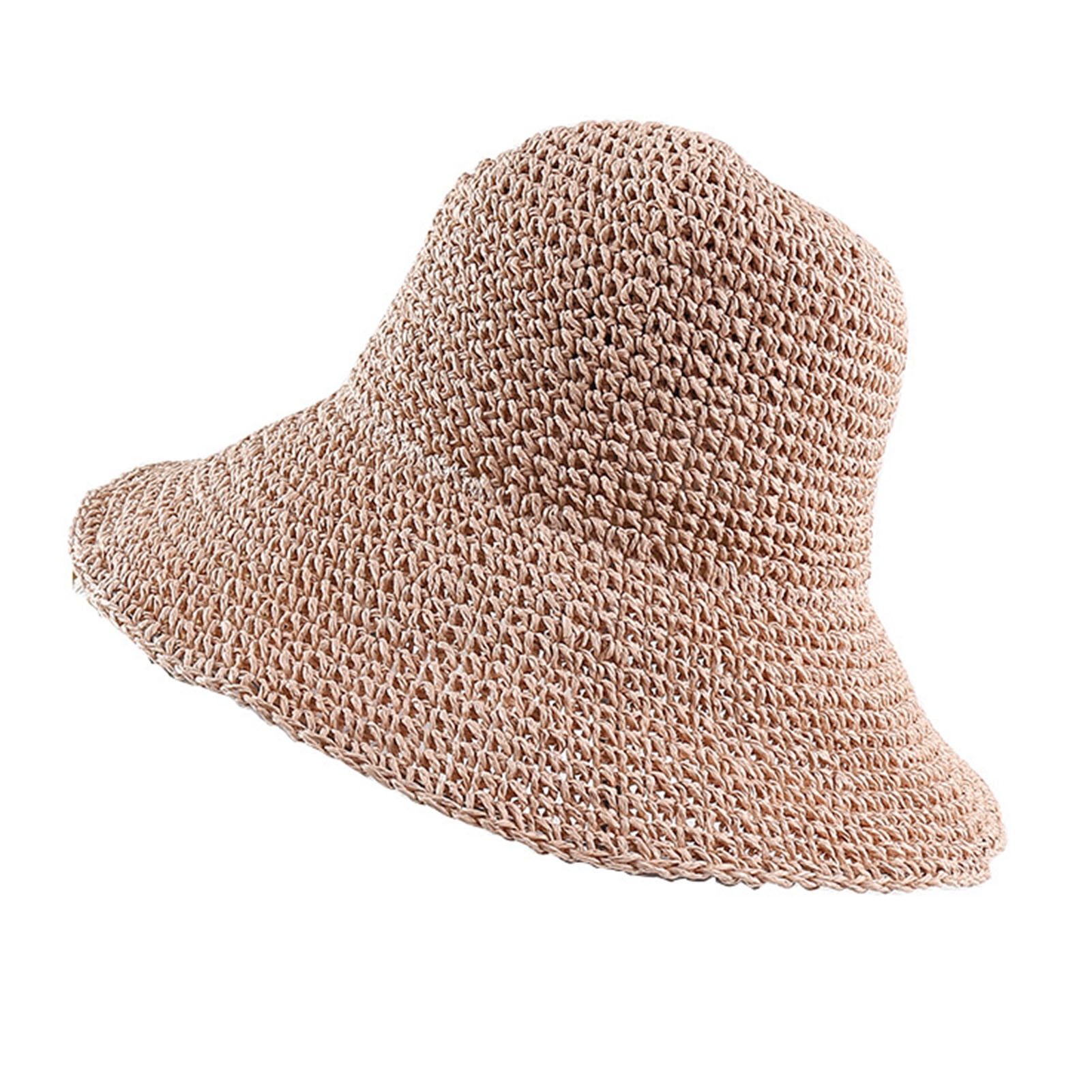 Women Floppy Straw Sun Hat Foldable Packable Wide Brim Summer Beach Hat ...