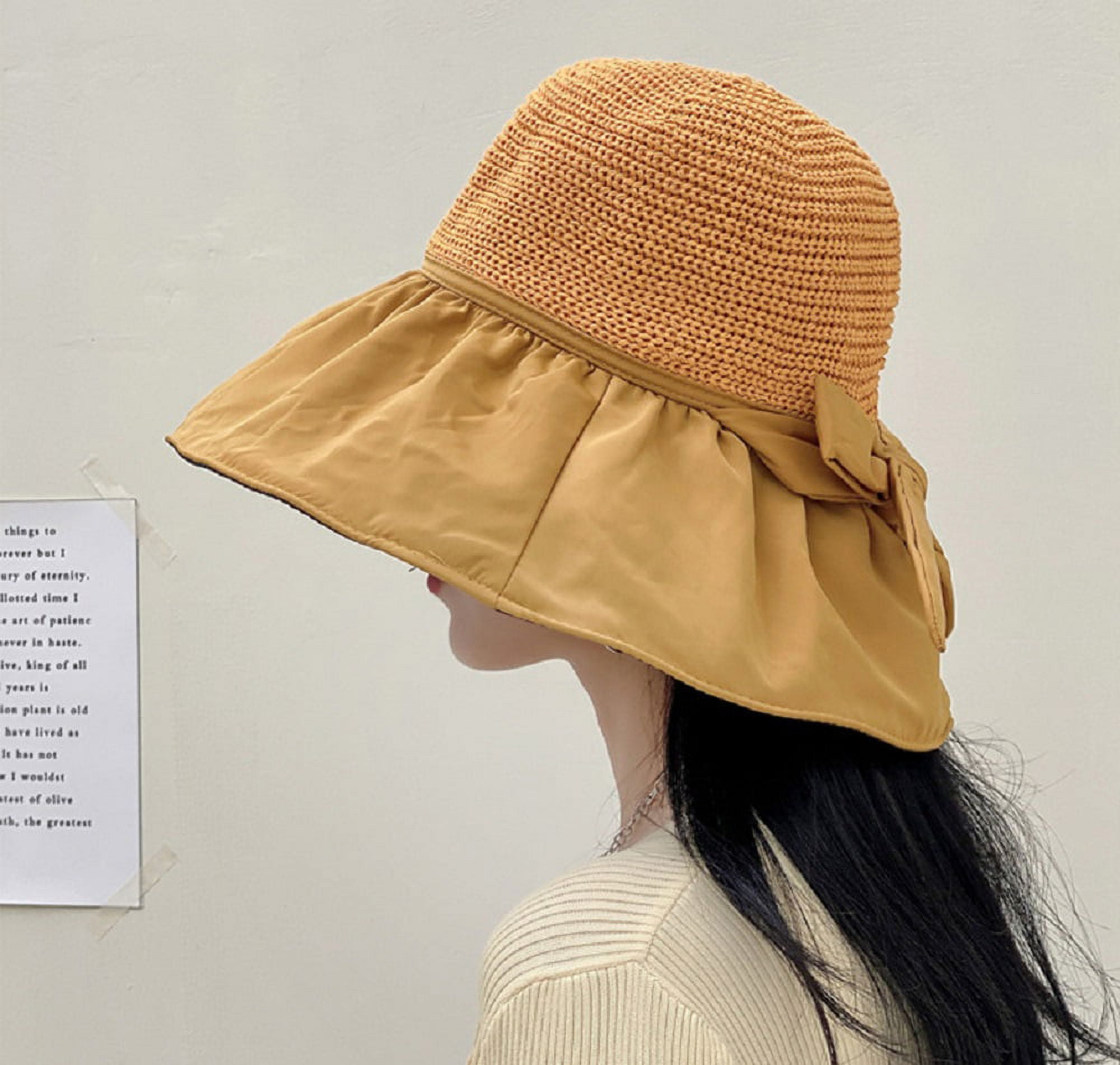 Women Floppy Sun Beach Straw Hats Wide Brim Packable Summer Cap ...