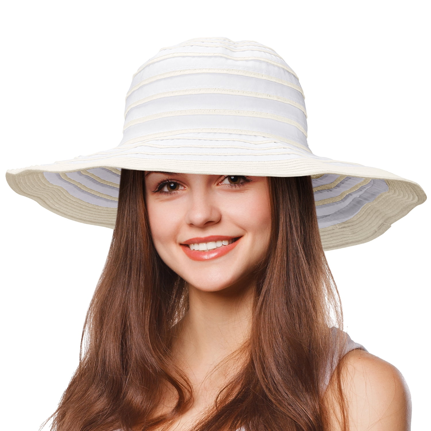 Women Floppy Sun Bucket Hats w/ Wide Brim Straw Edge Summer Beach UV ...