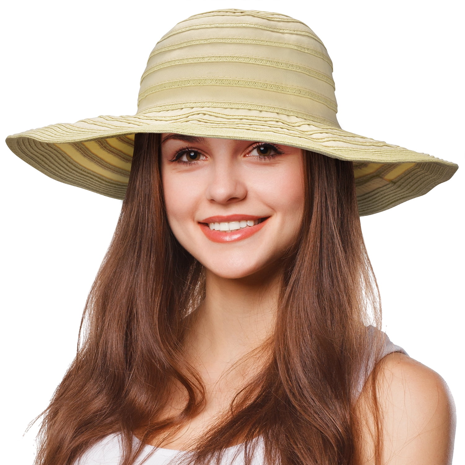 Women Floppy Sun Bucket Hats w/ Wide Brim Straw Edge Summer Beach UV ...
