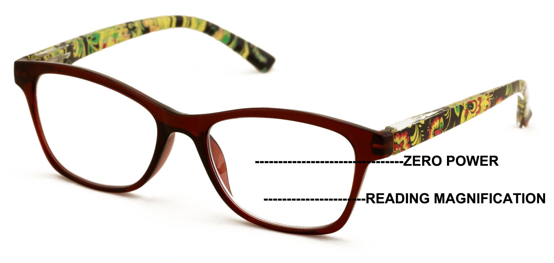 Women Floral Clear Progressive Reading Glasses - Zero Power on Top - No ...