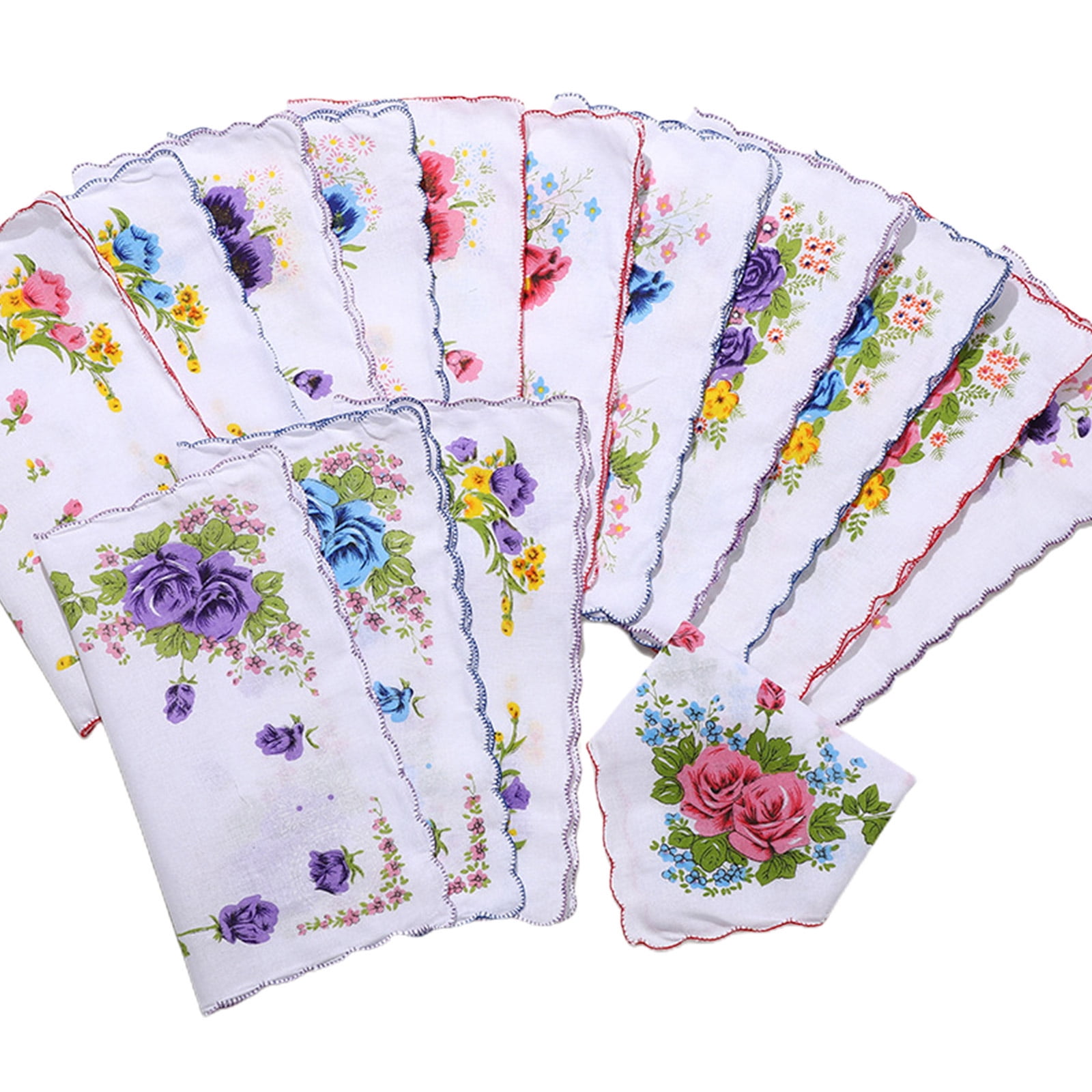 Women Floral Handkerchiefs Pocket Handkerchief Natural Cotton Reusable ...