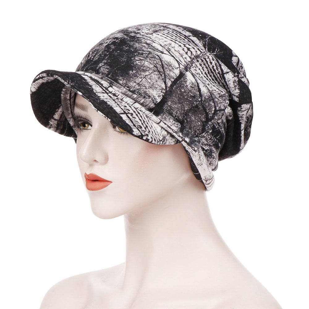 Women Floral Pattern Caps Slouchy Baggy Turban Hat Beanie Warm Head ...