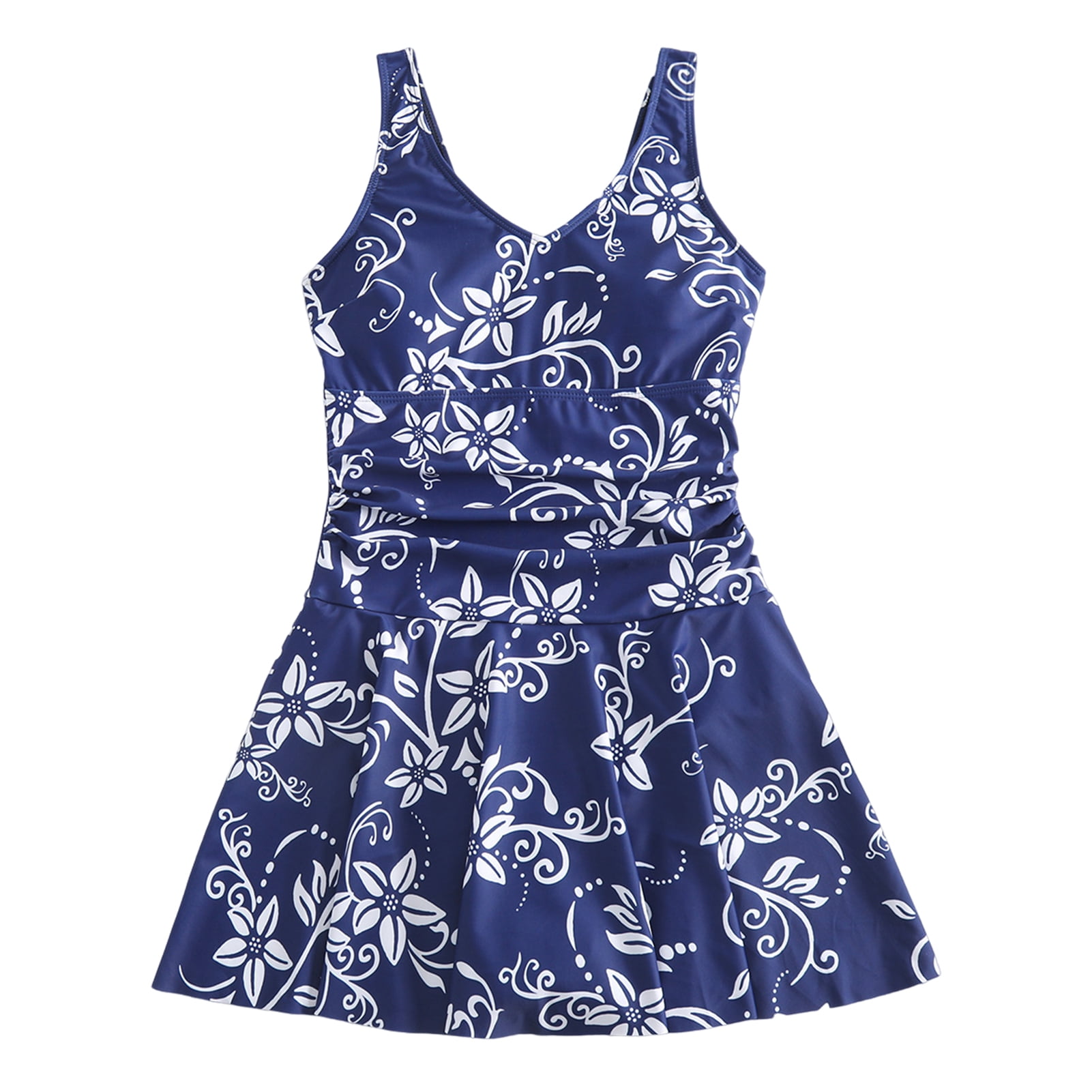 Women Floral Print Monokini Deep V-Neck Sleeveless Flowy Hem One-piece ...