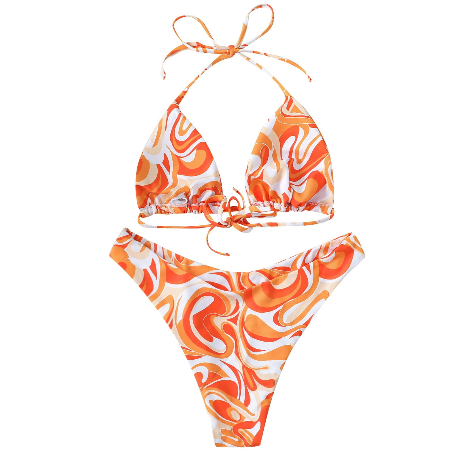 Women Floral Print Triangle Tie Side Bikini Set Two Piece Swimsuits