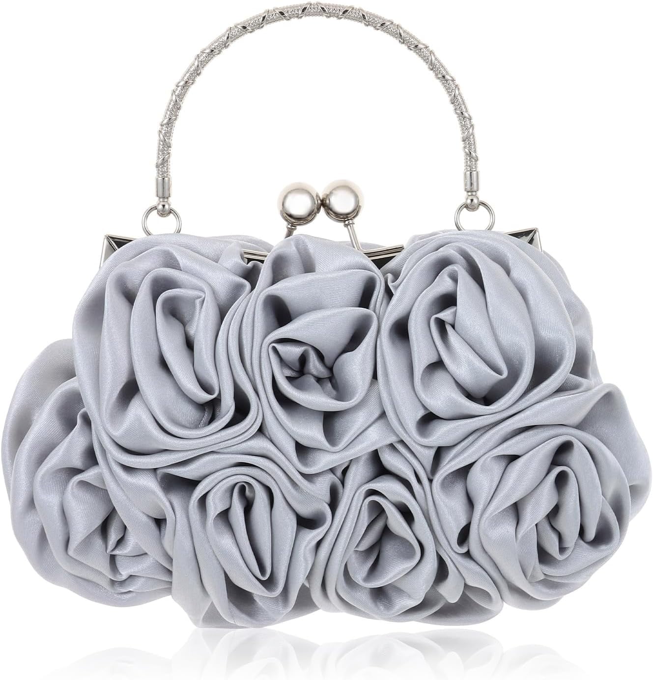 Women Flower Clutch Purse Rose Satin Evening Handbag Small Purse with ...