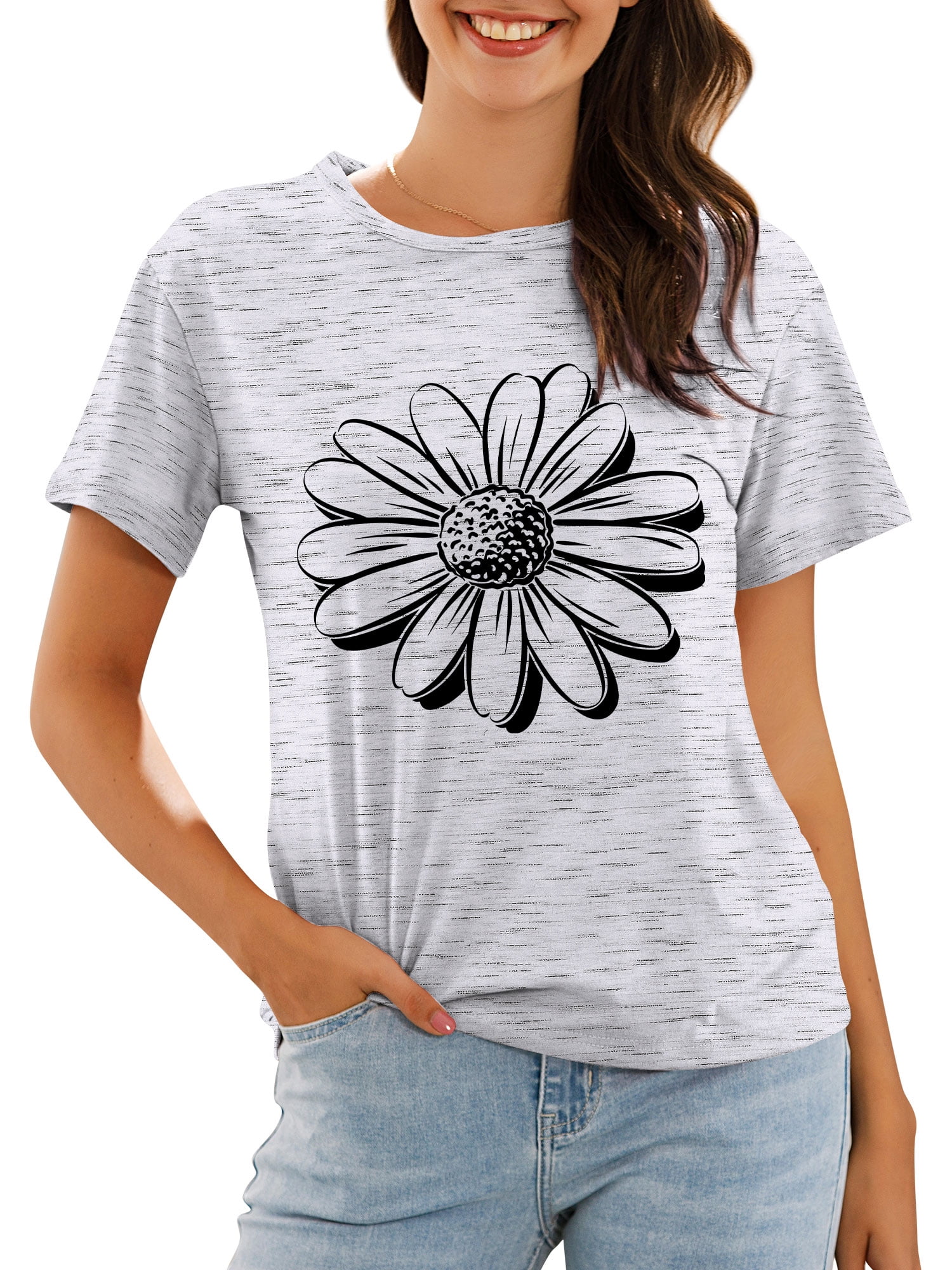 Women Flower Graphic Printed T-Shirt - Walmart.com