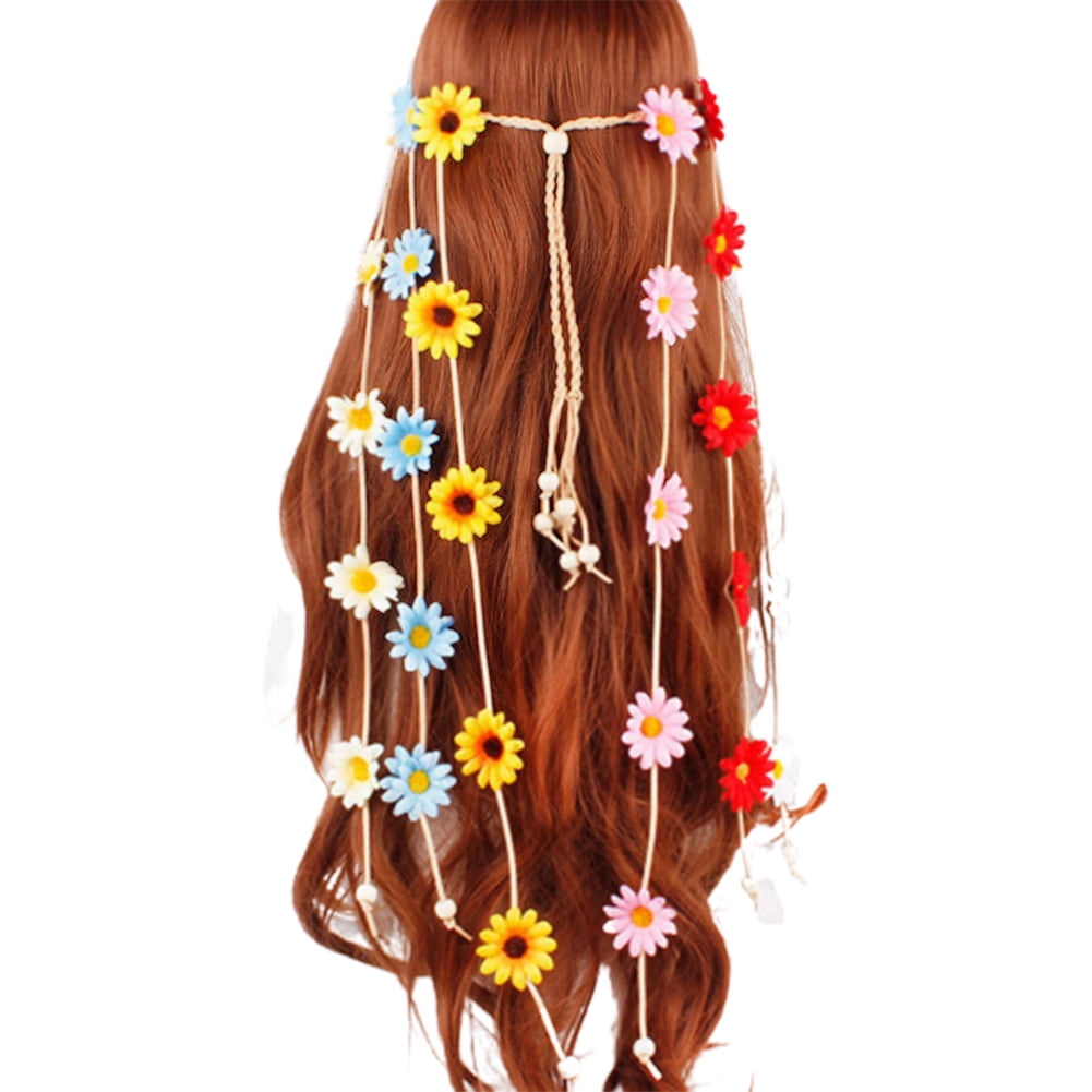 Women Flower Hippie Headband Floral Crown - Bohomain Sunflowers Tassel ...