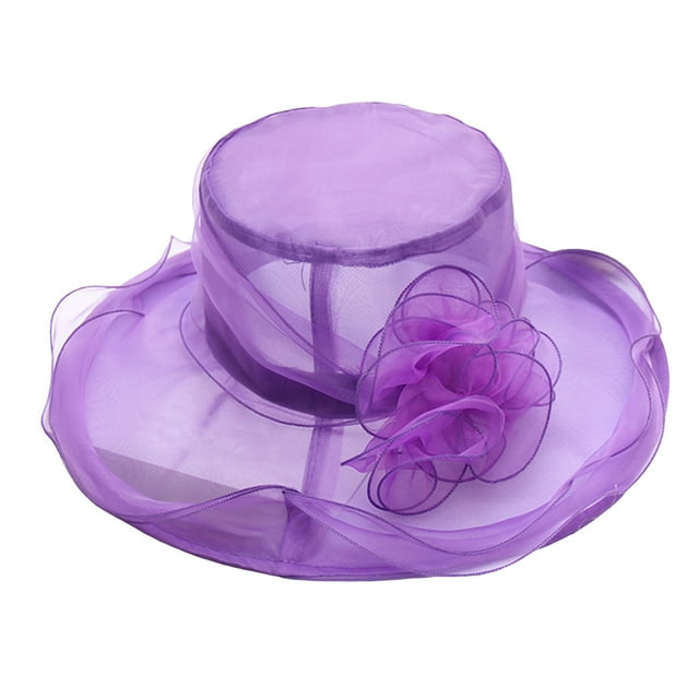 Women Flower Organza Sun Hat Breathable Summer Wide Brim Visor Caps