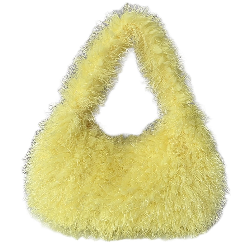 Women Fluffy Hobo Bag Faux Fur Plush Tote Bag Fashion Outdoor Bag ...