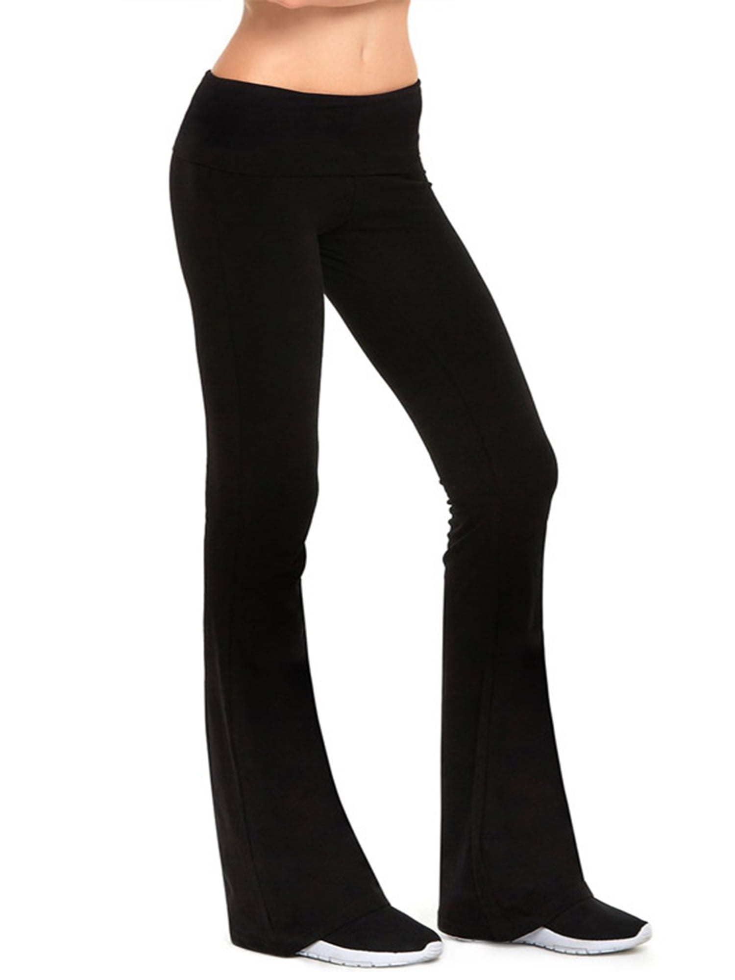 Women Fold Over Waistband Stretchy Cotton Blend Yoga Pants With A Wide