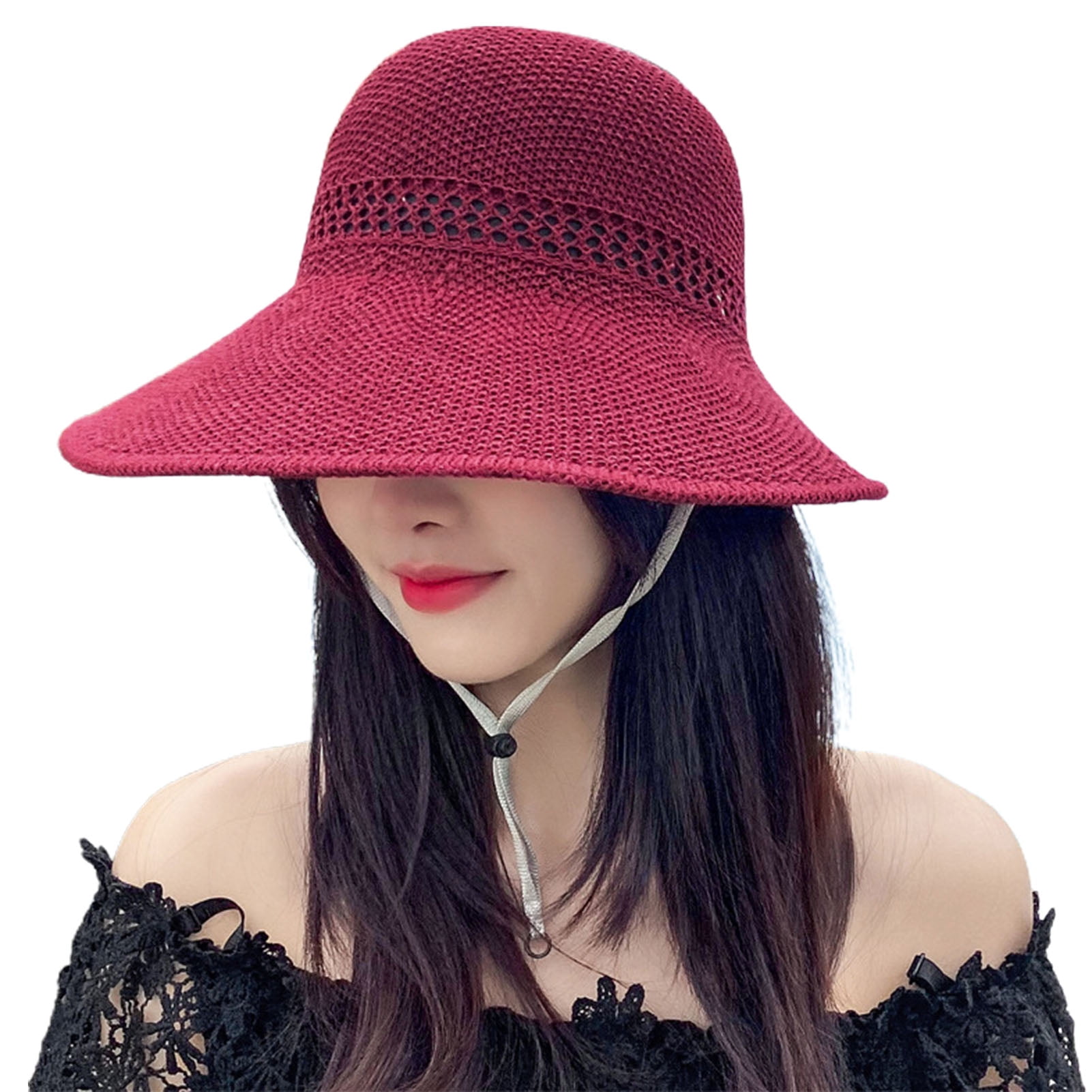 Women Foldable Wide Brim Straw Hats Roll Up Sun Visors Bow Summer Beach ...