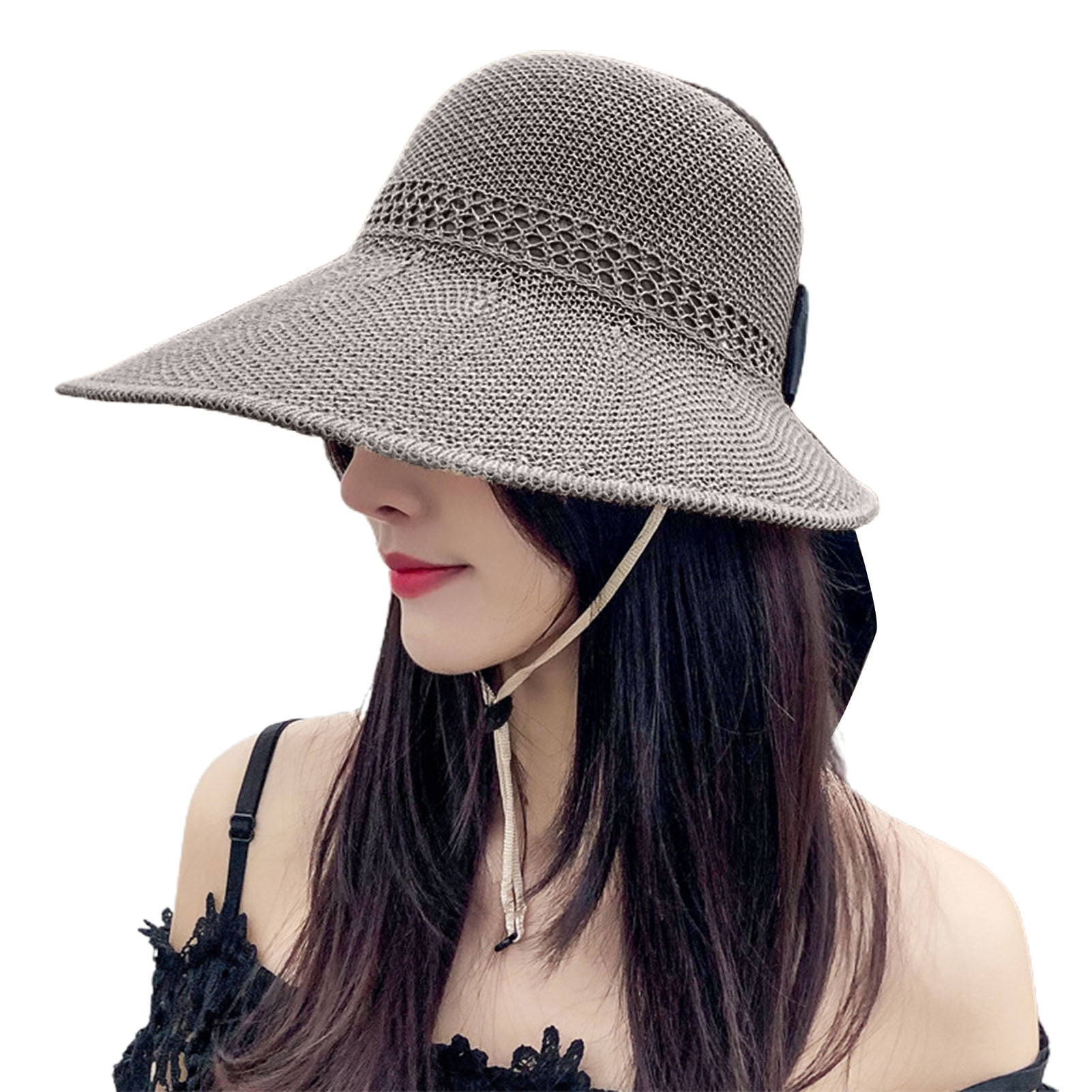 Women Foldable Wide Brim Straw Hats Roll Up Sun Visors Bow Summer Beach ...