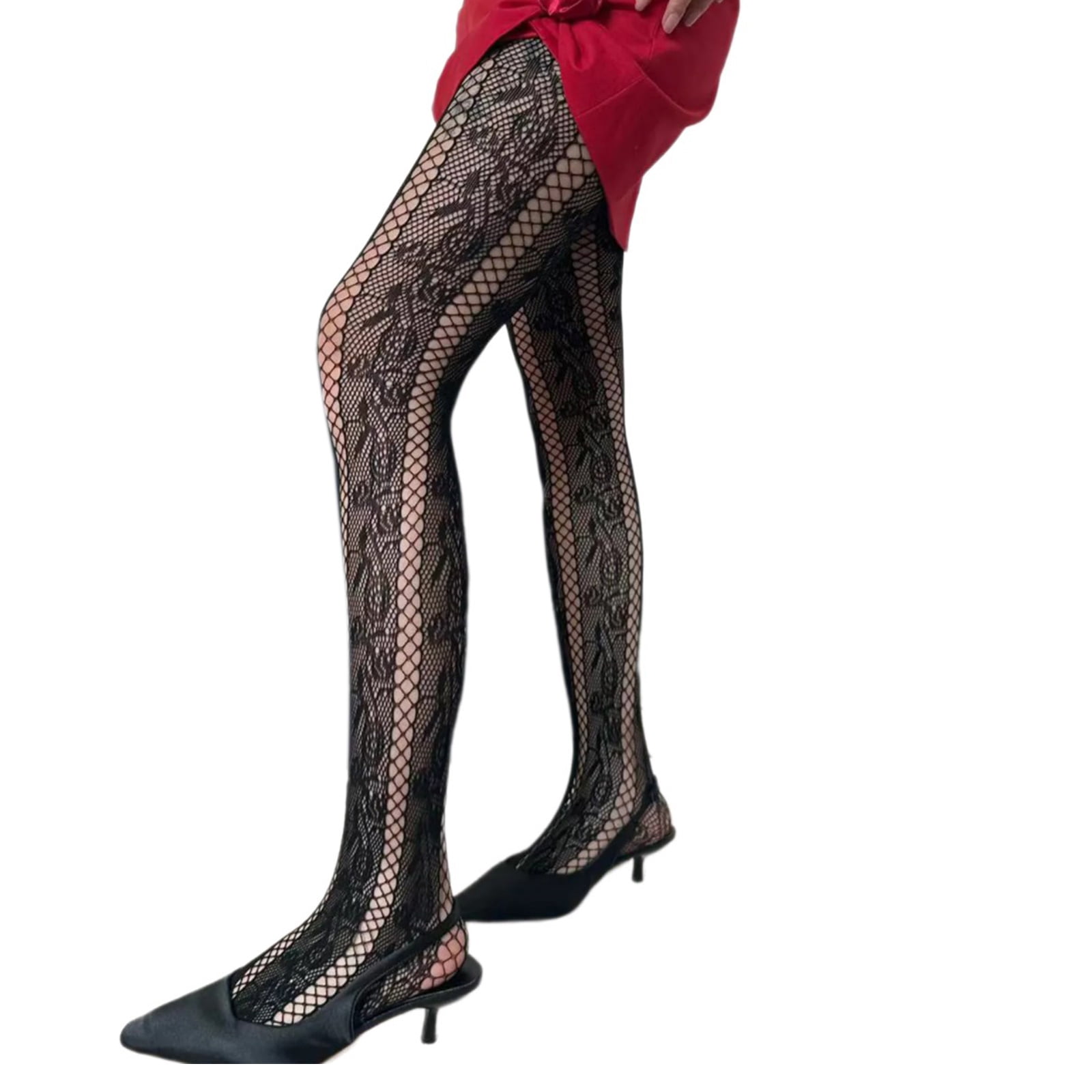 Women French Vintage Tights Rose Flower Patterned Side Hollow Out ...