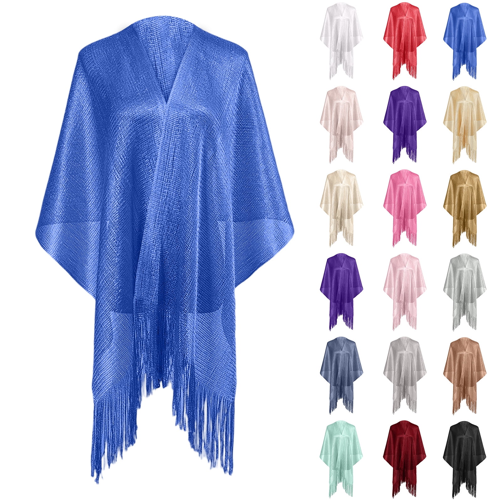 Women Fringe Tassel Mesh Sheer Shiny Summer Beach Cover Ups Kimono ...