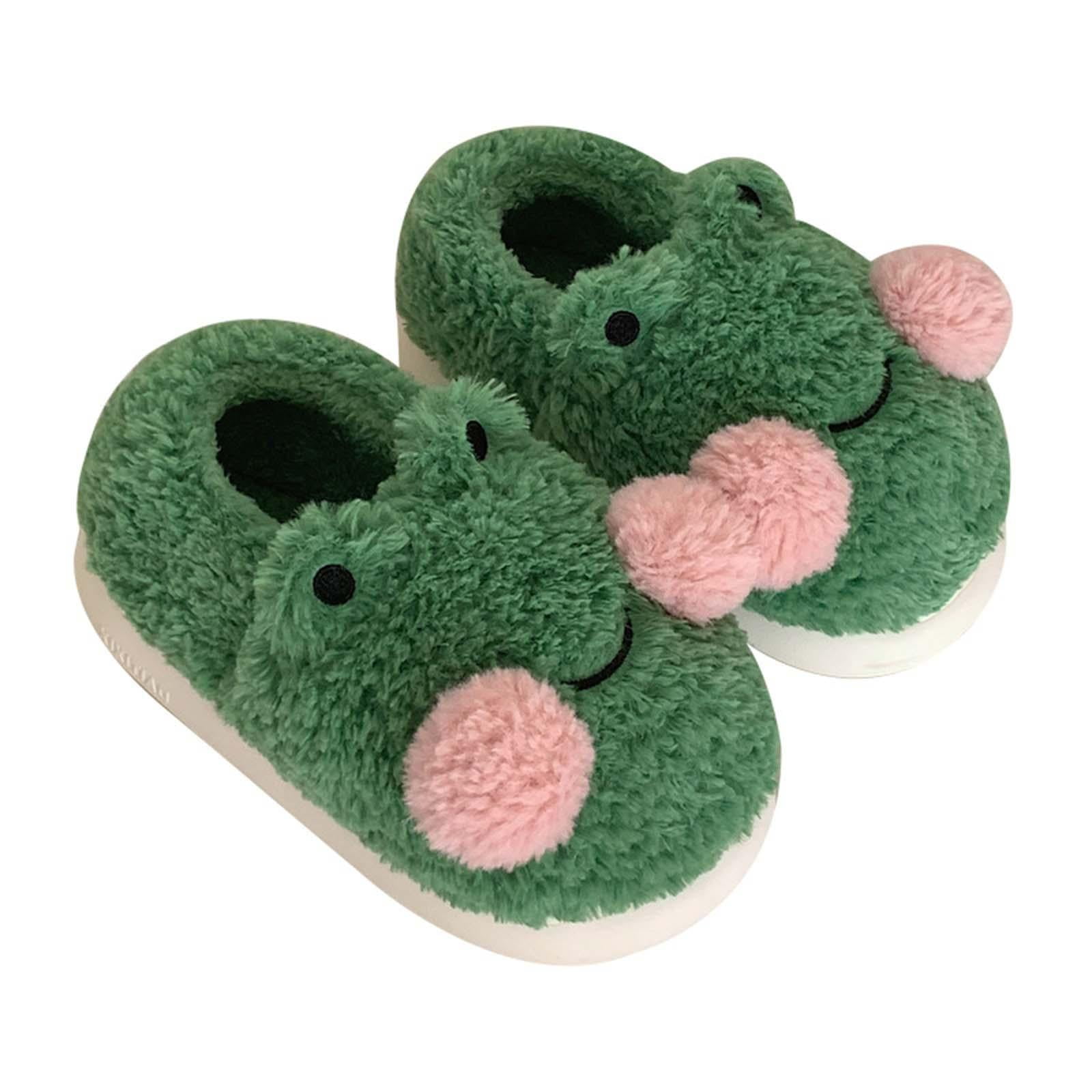 Women Frog Shaped Plush Slippers, Warm Shoes Non Slip Soft Comfortable ...