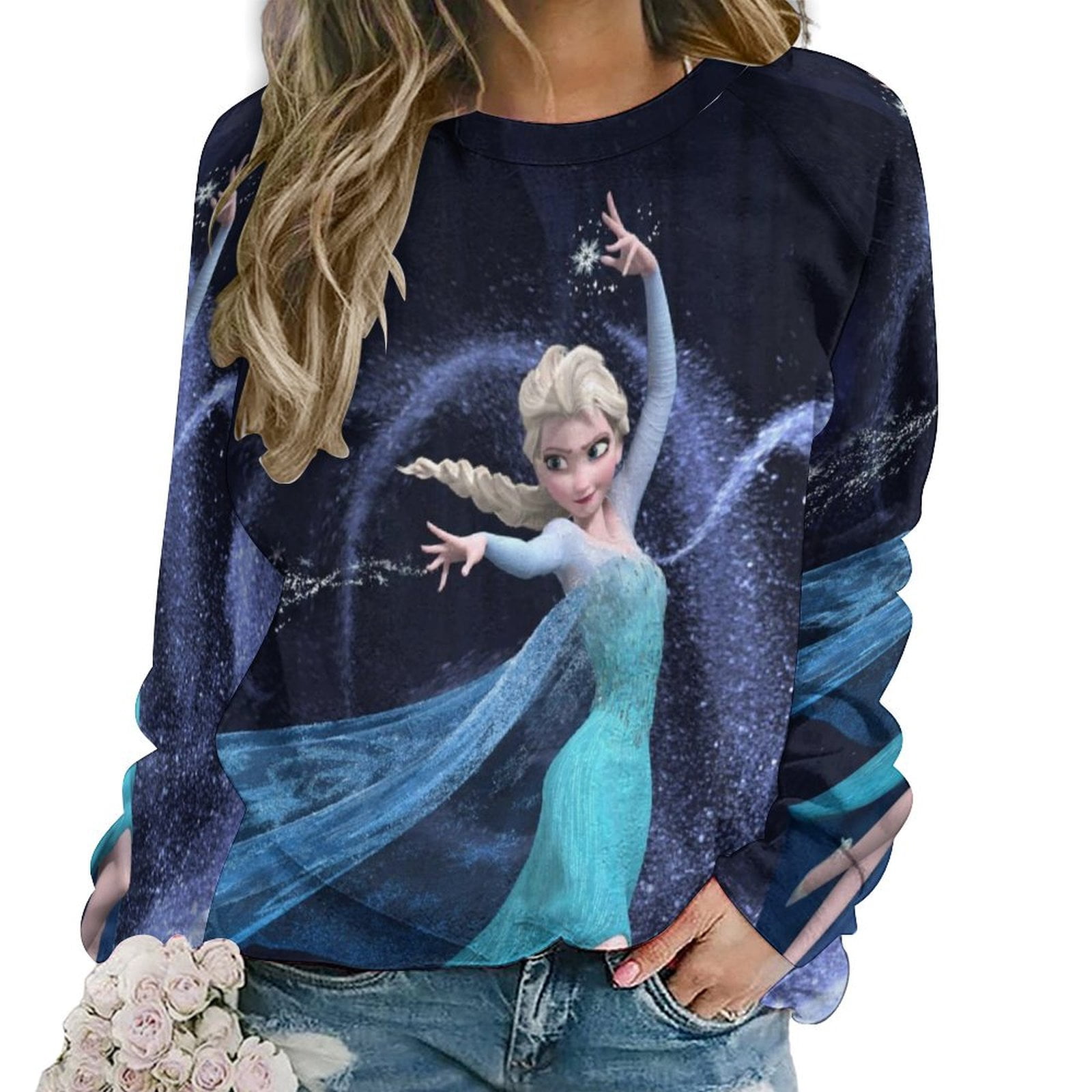 Women Frozen Long Sleeve Unisex Sweatshirt Round Neck Pullover Sweater ...