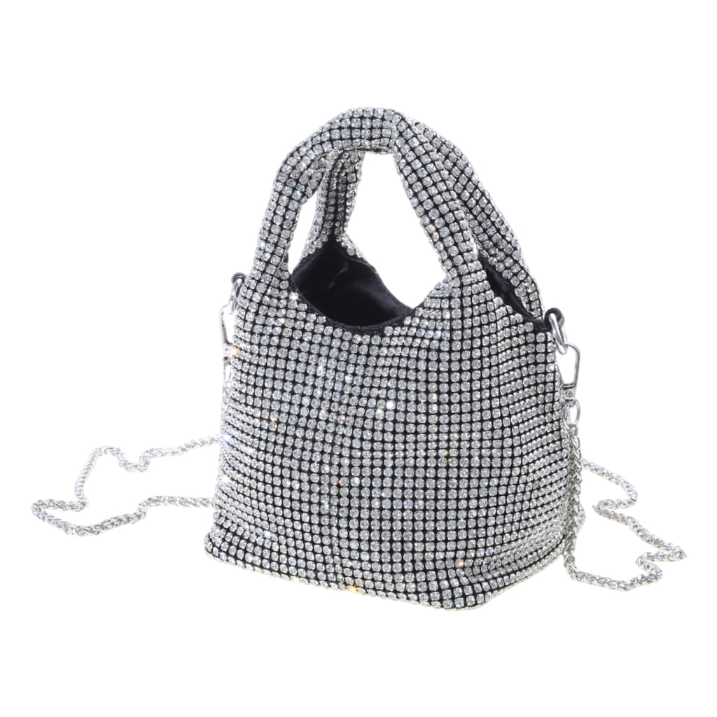 Women Full Handbag Rhinestone Clutch Purse Bucket Shape Evening Mini ...