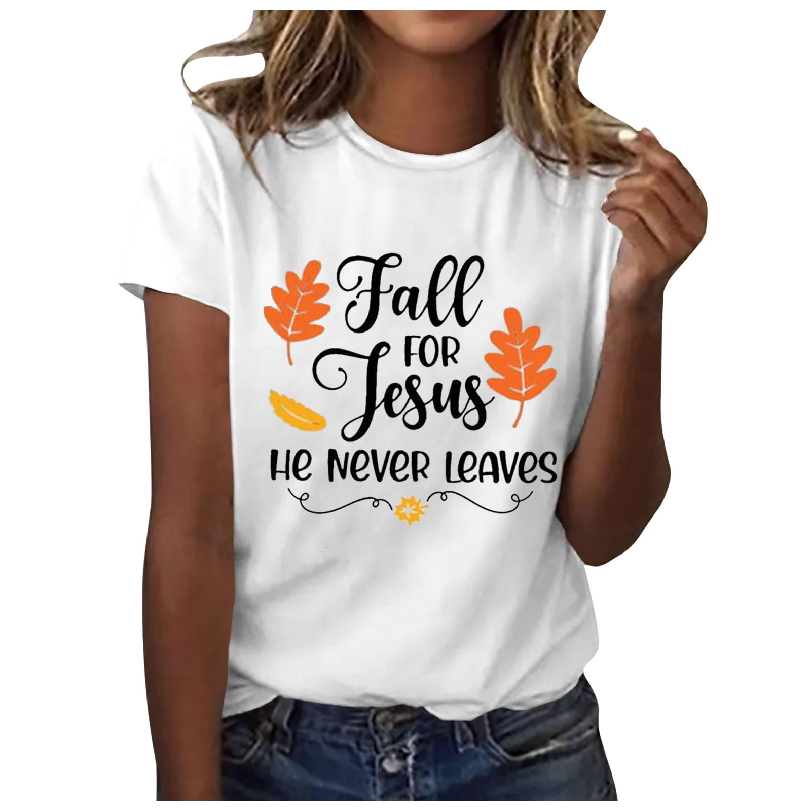 Women Funny Christian T-Shirts Thanksgiving Fall for Jesus He Never ...