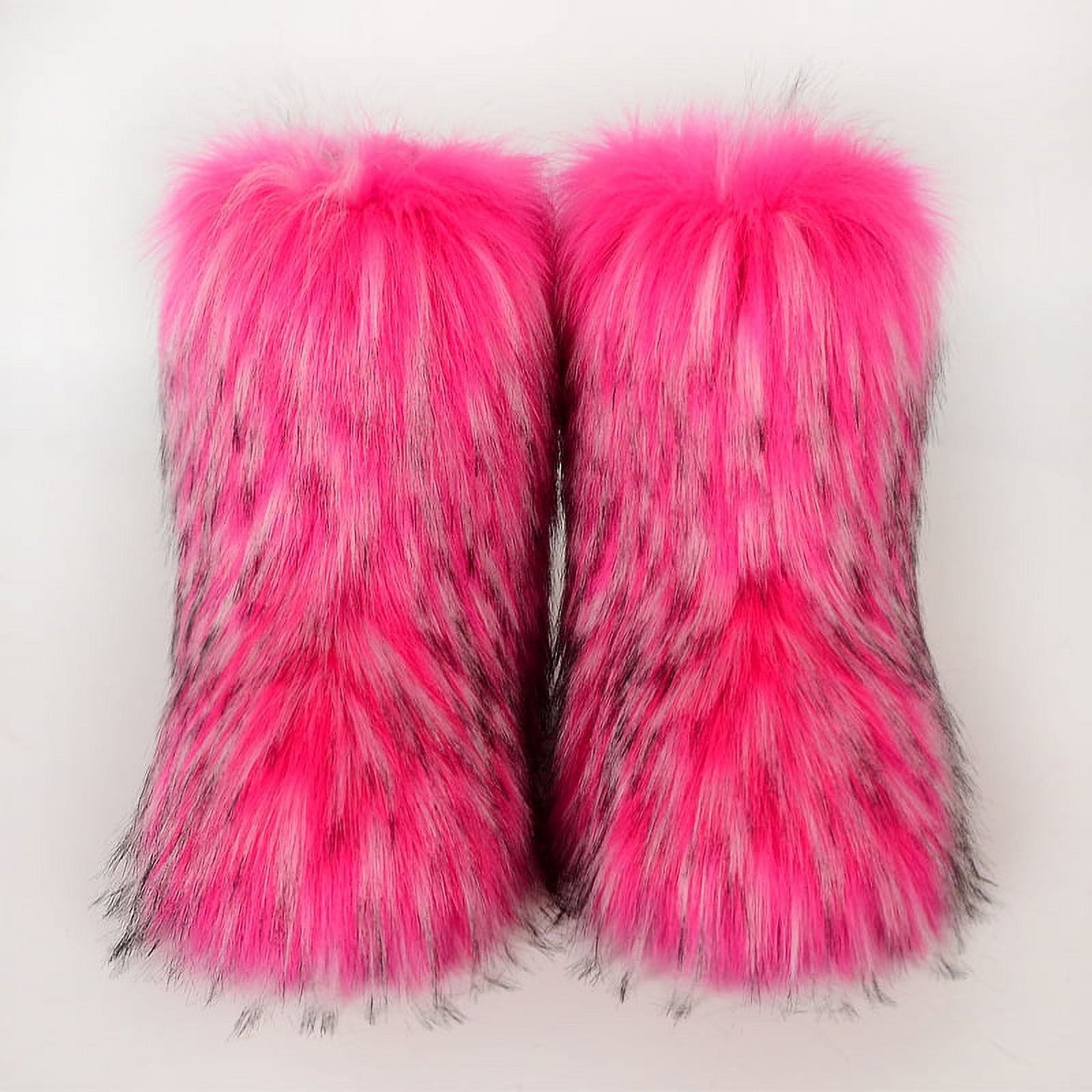 Women Furry Boots Fluffy Fuzzy Snow Boots Winter Warm Comfortable Mid ...
