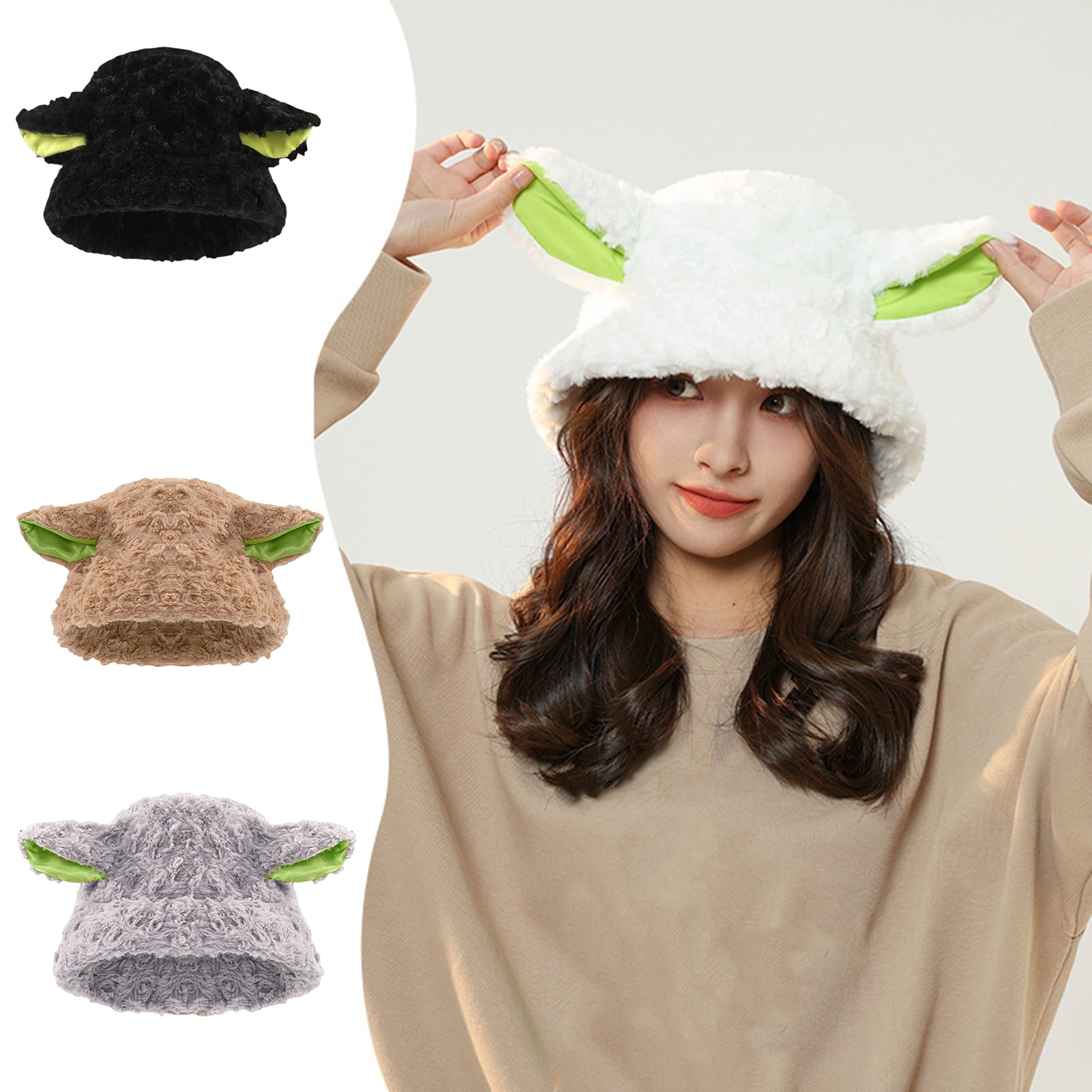Women Fuzzy Bucket Hats Smile Teddy Style Vintage Cloche Winter Faux ...