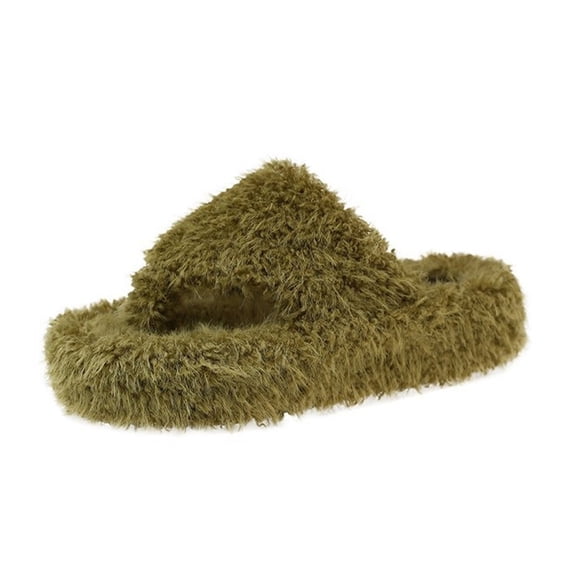 Women Fuzzy Platform Flip Flops Open Toe Plush Thick Sole Slide Sandals ...