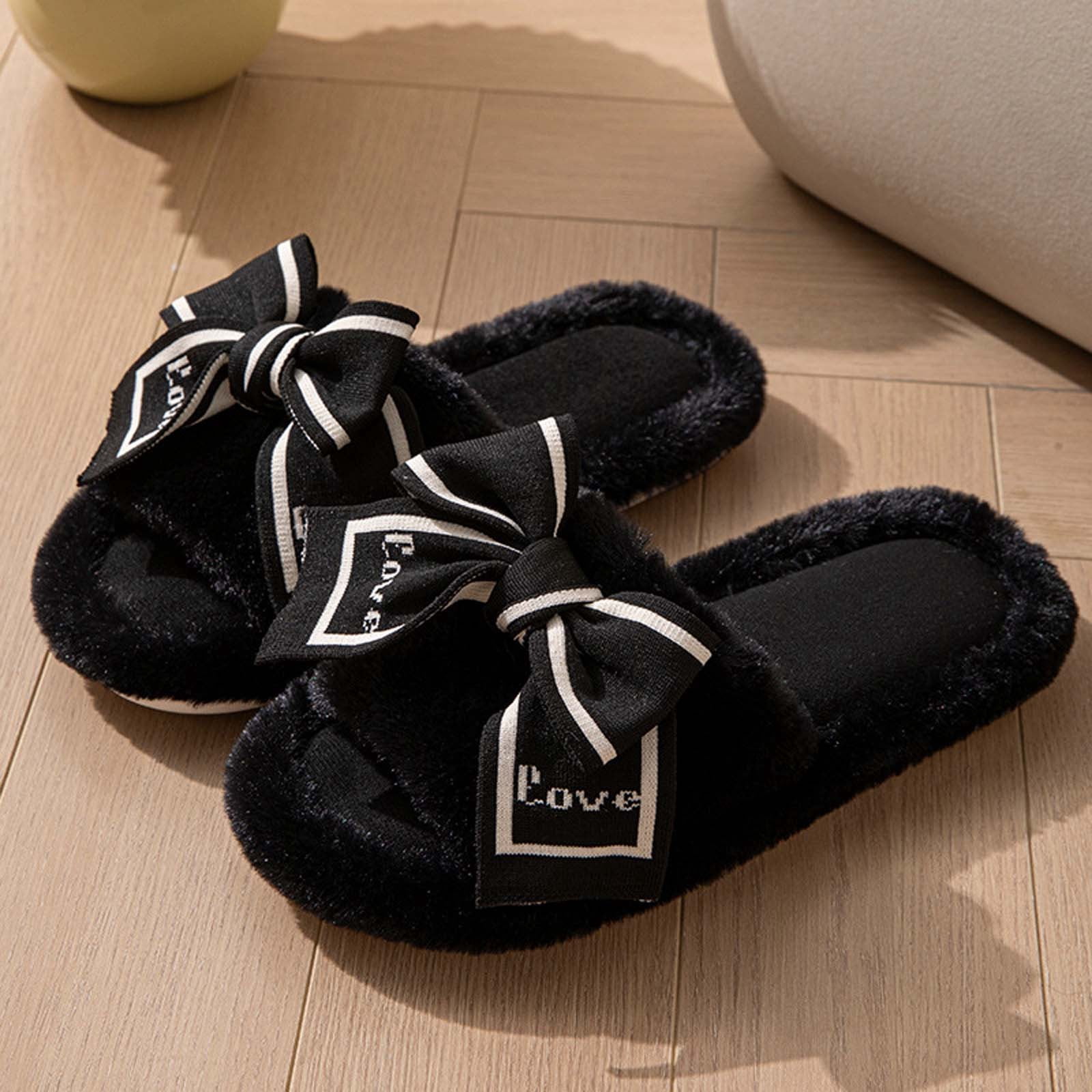 Women Fuzzy Slippers Plush Warm open toe Ladies Opening Open Toe ...