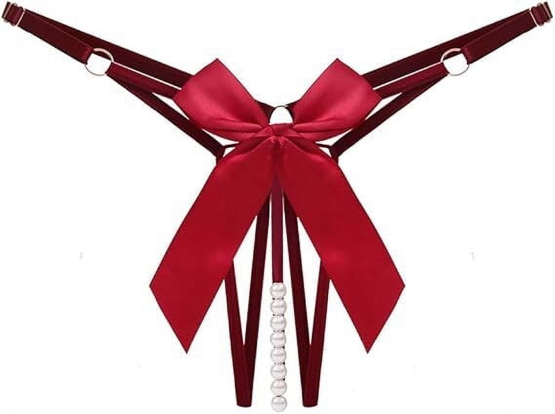 Women G-String Pearl Lace Bowknot Thong Underwear, T-Back Micro Bikini ...