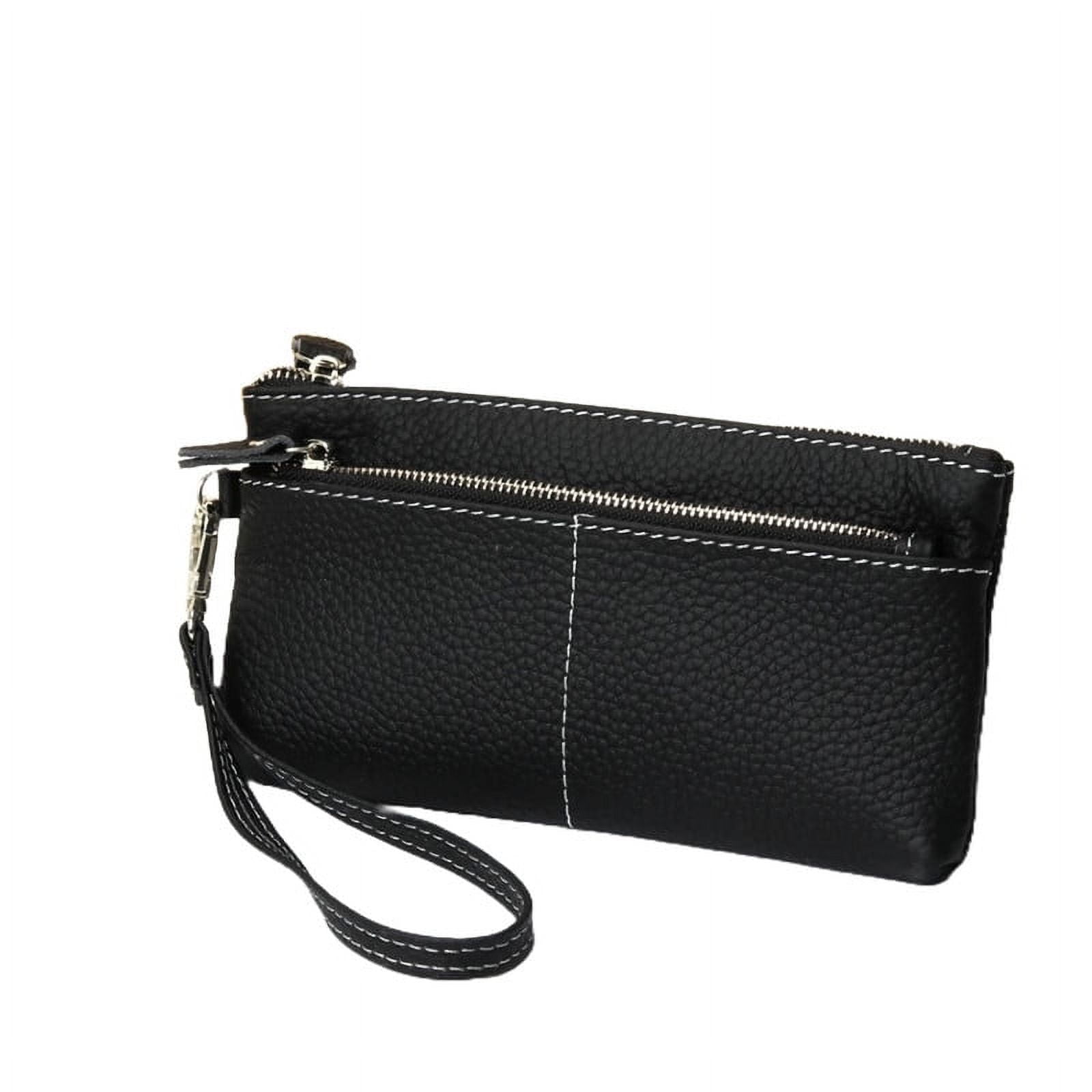 Women Genuine Leather Wristlet Wallet with Hand Strap. 3 Zipped Pockets ...