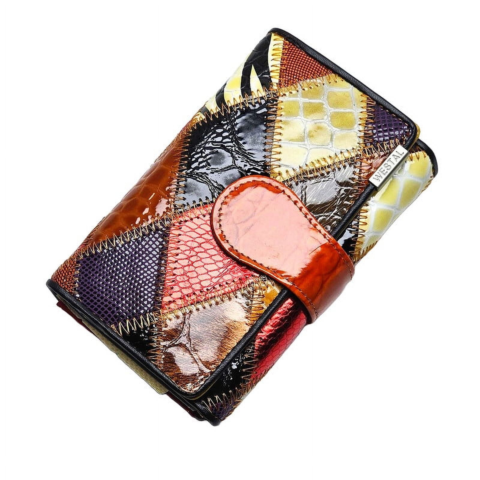 Women Genuine Patent Leather Trifold Wallet, Patchwork Crafted ...