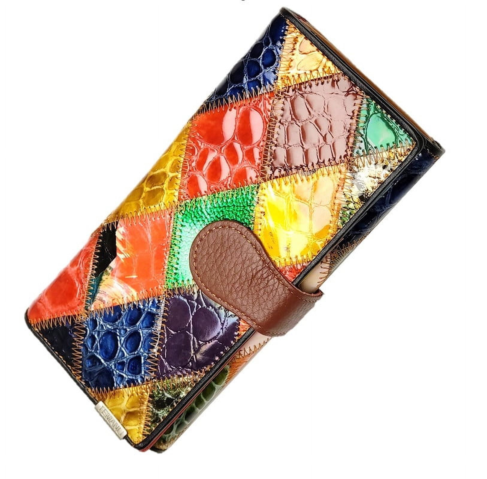 Women Genuine Patent Leather Trifold Wallet, Patchwork Crafted ...