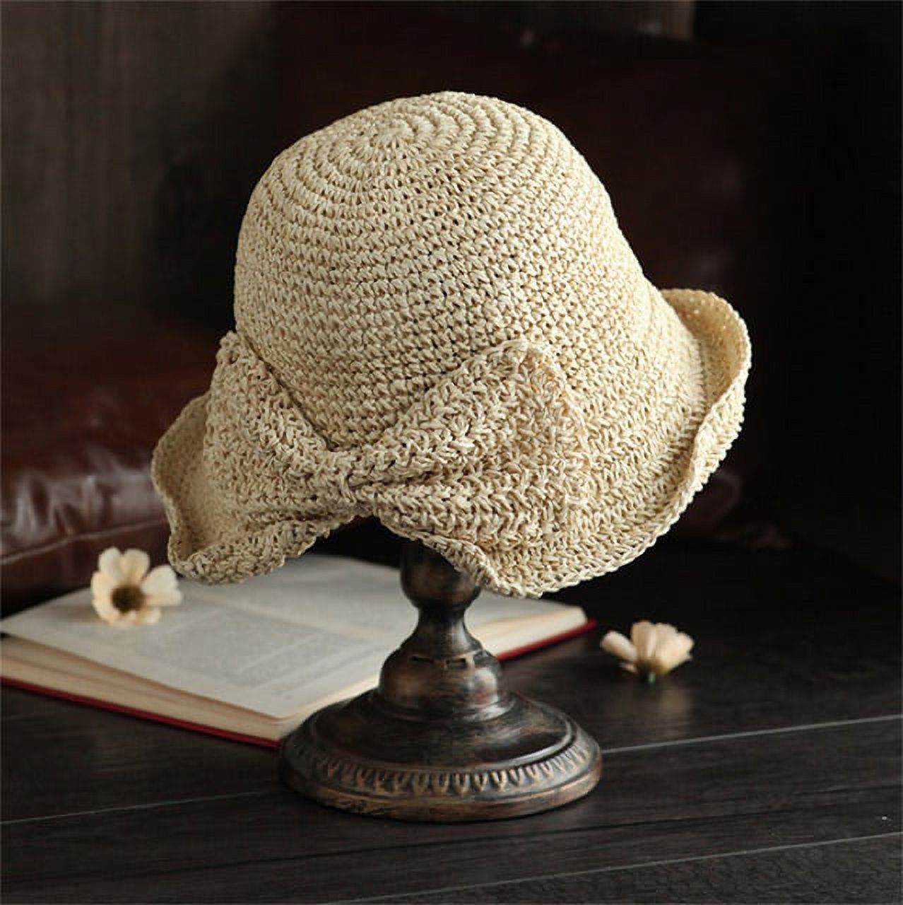 Women Girl Bow Sun Hat Wide Brim Floppy Summer Hats For Women Beach ...