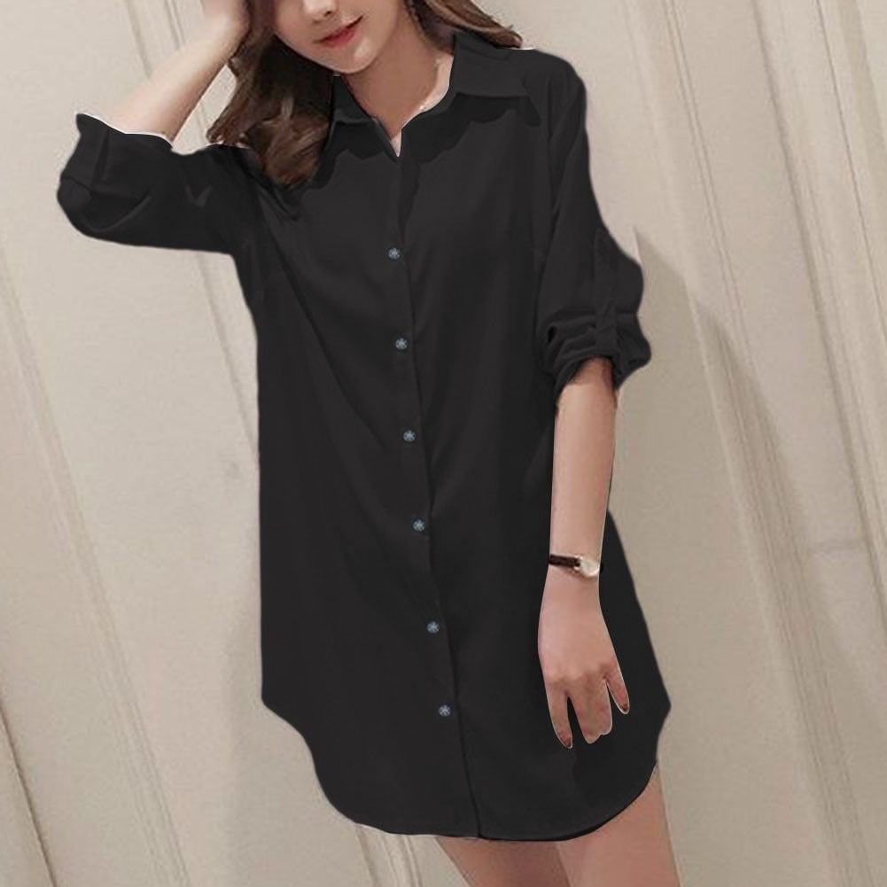 Women Girl Fashion White Black Long Sleeve V Neckline Slim Shirt ...