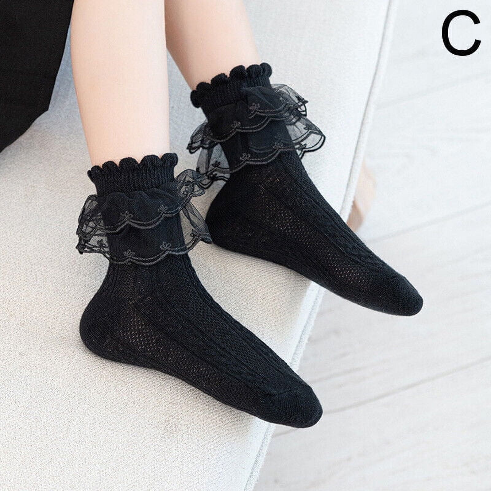 Women Girls Kids Lace Socks, Sock Stack Frilly Chic White Ankle School ...