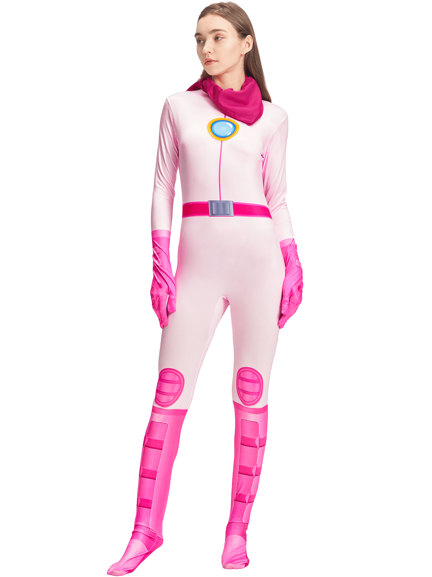 Women Princess Costume, Pink Peach Jumpsuit Scarf Set for Big Girls ...