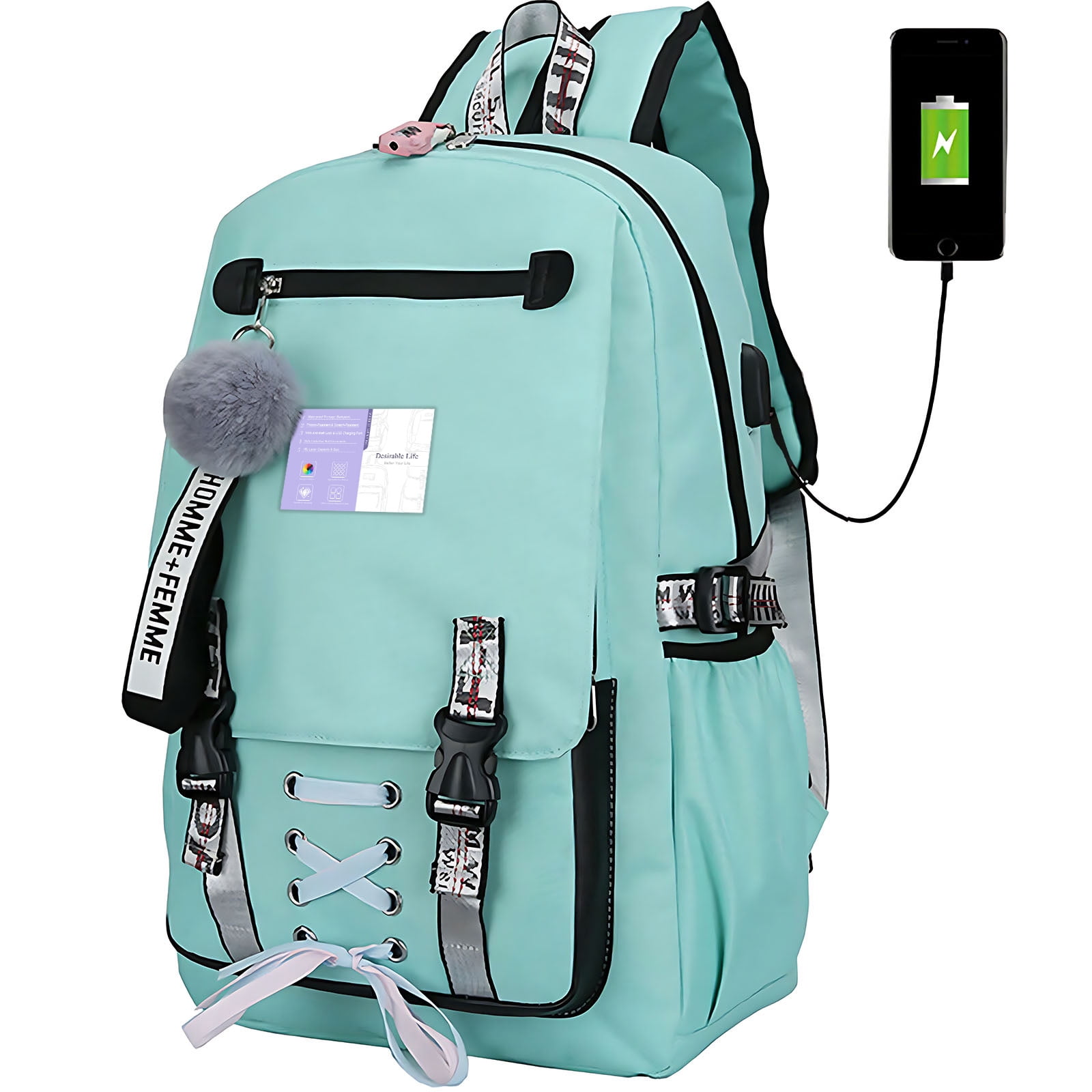 Desirable Life Waterproof School Backpack with Anti Theft Lock USB Port ...