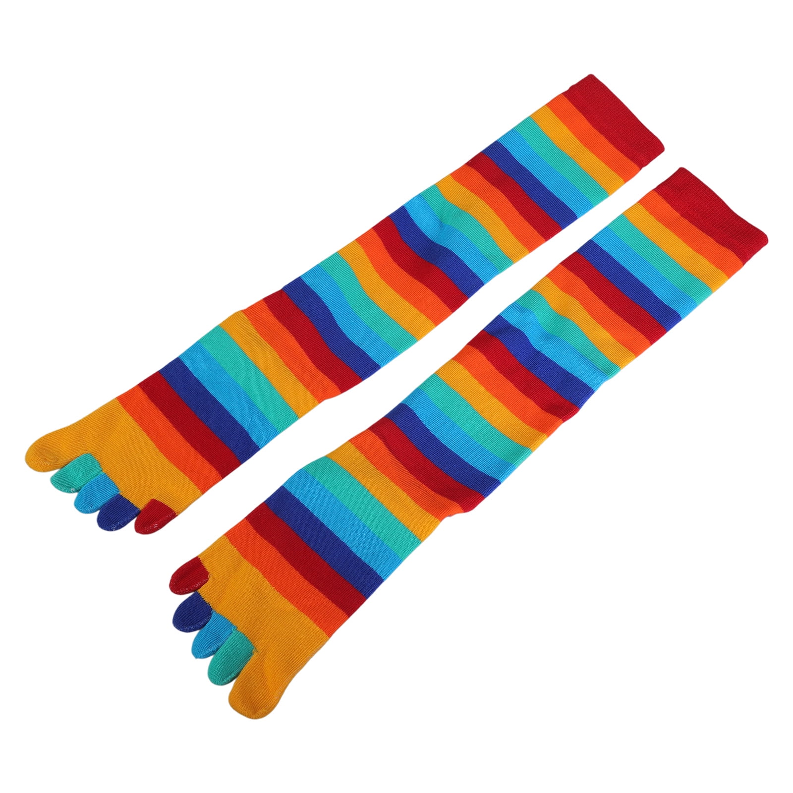 Women Girls Split Toe 5 Finger Calf Socks Rainbow Colorful Striped ...