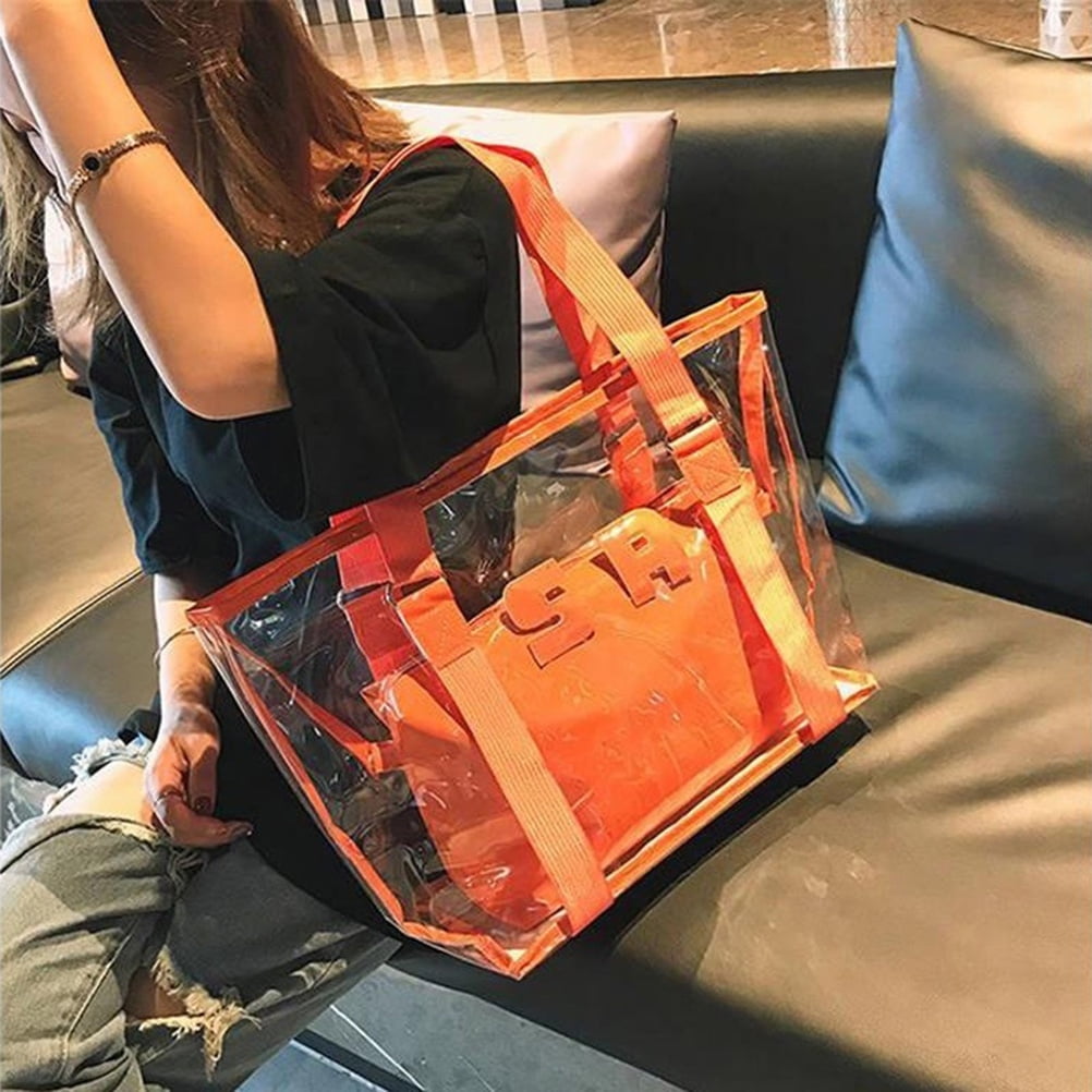 Women Girls Transparent Letter PVC Shoulder Bags Tote Bags Luxury ...