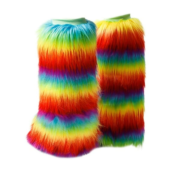 Women Girls Vintage Warm Bright Rainbow Leg Warmers Fuzzy Leg Cover ...