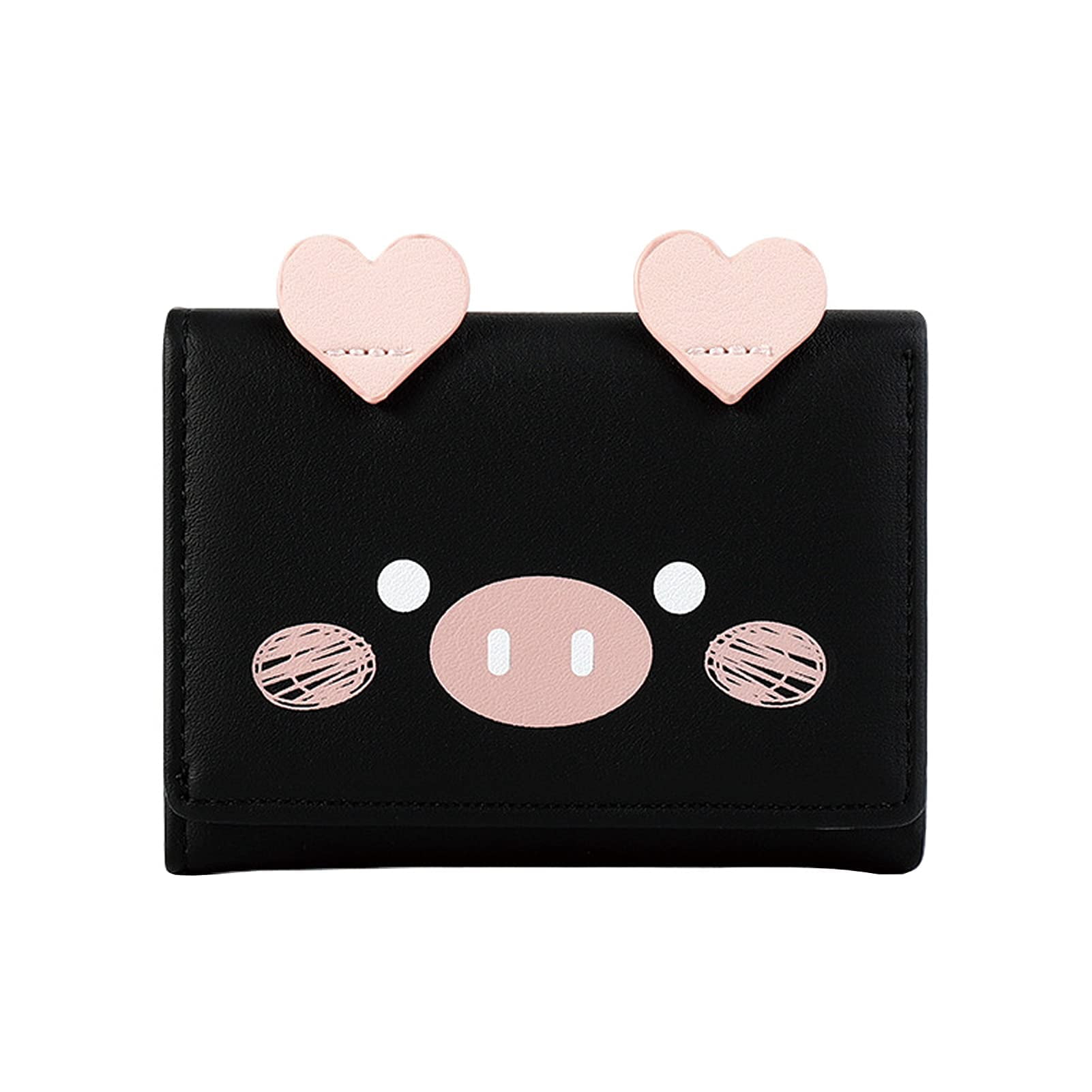 MINKUROW Women Girls Wallet Cute Pig Pattern Tri Fold Wallet PU Leather ...