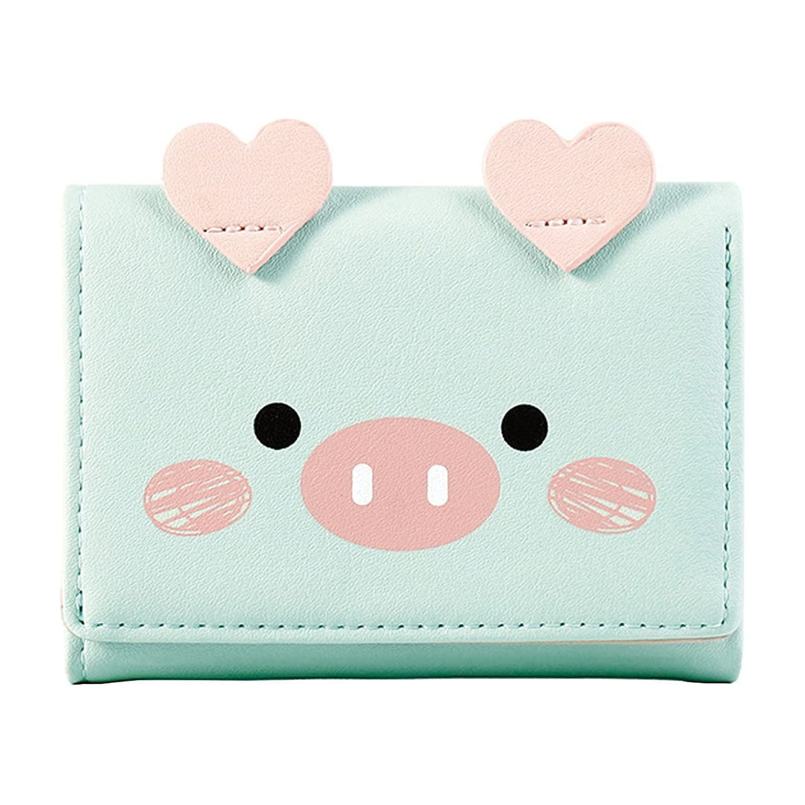 MINKUROW Women Girls Wallet Cute Pig Pattern Tri Fold Wallet PU Leather ...