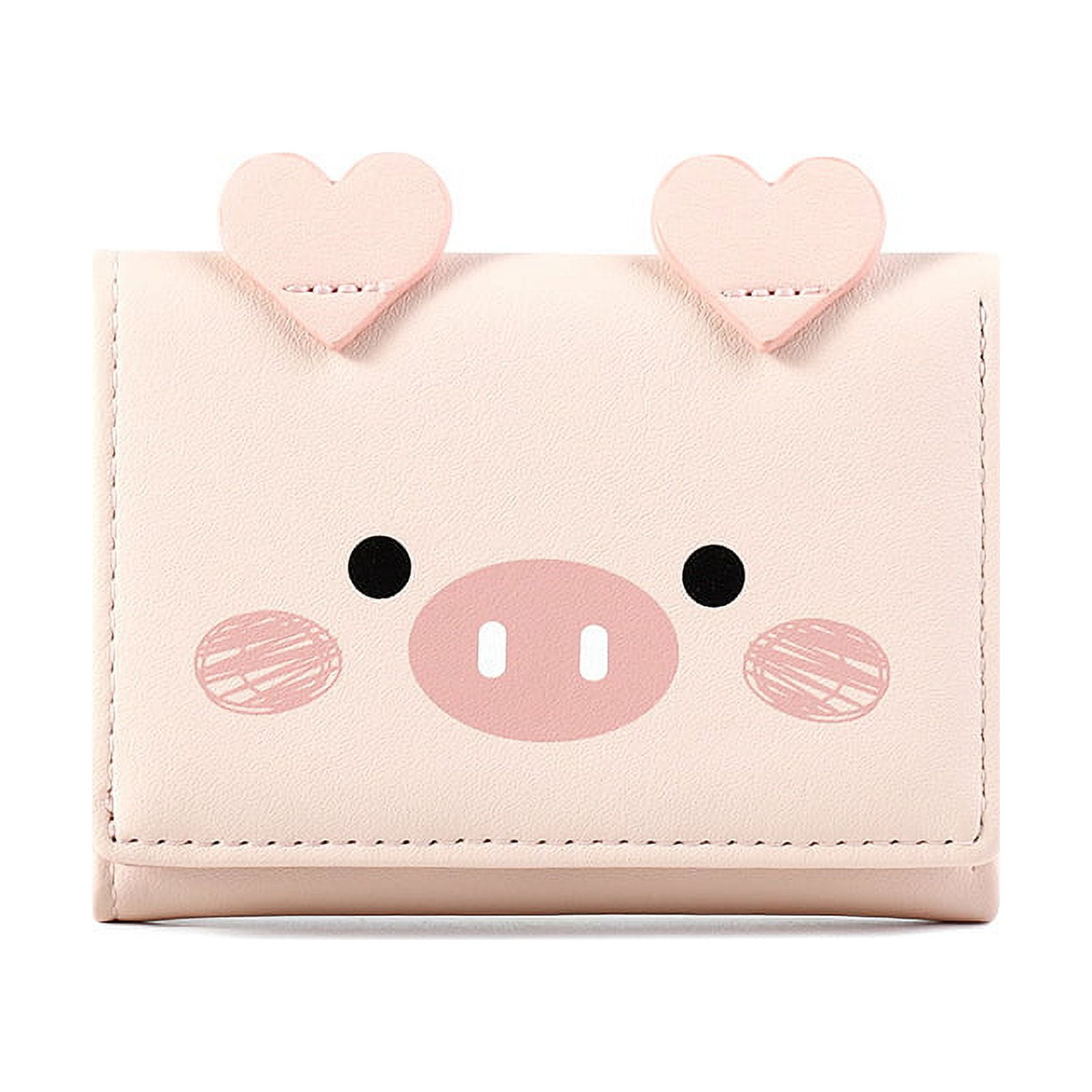 MINKUROW Women Girls Wallet Cute Pig Pattern Tri-Fold Wallet PU Leather ...