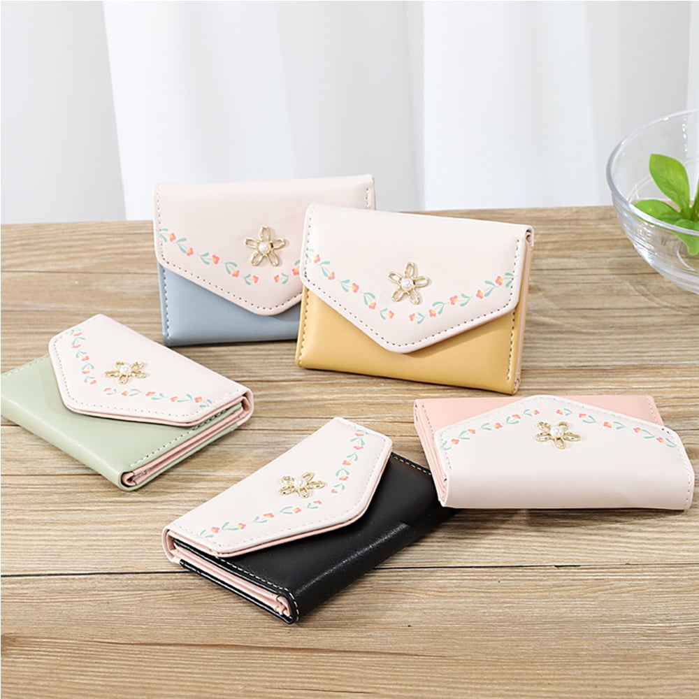 Women Girls Wallet Cute Tri-Fold Wallet PU Leather Slim Tri-Fold Cash ...
