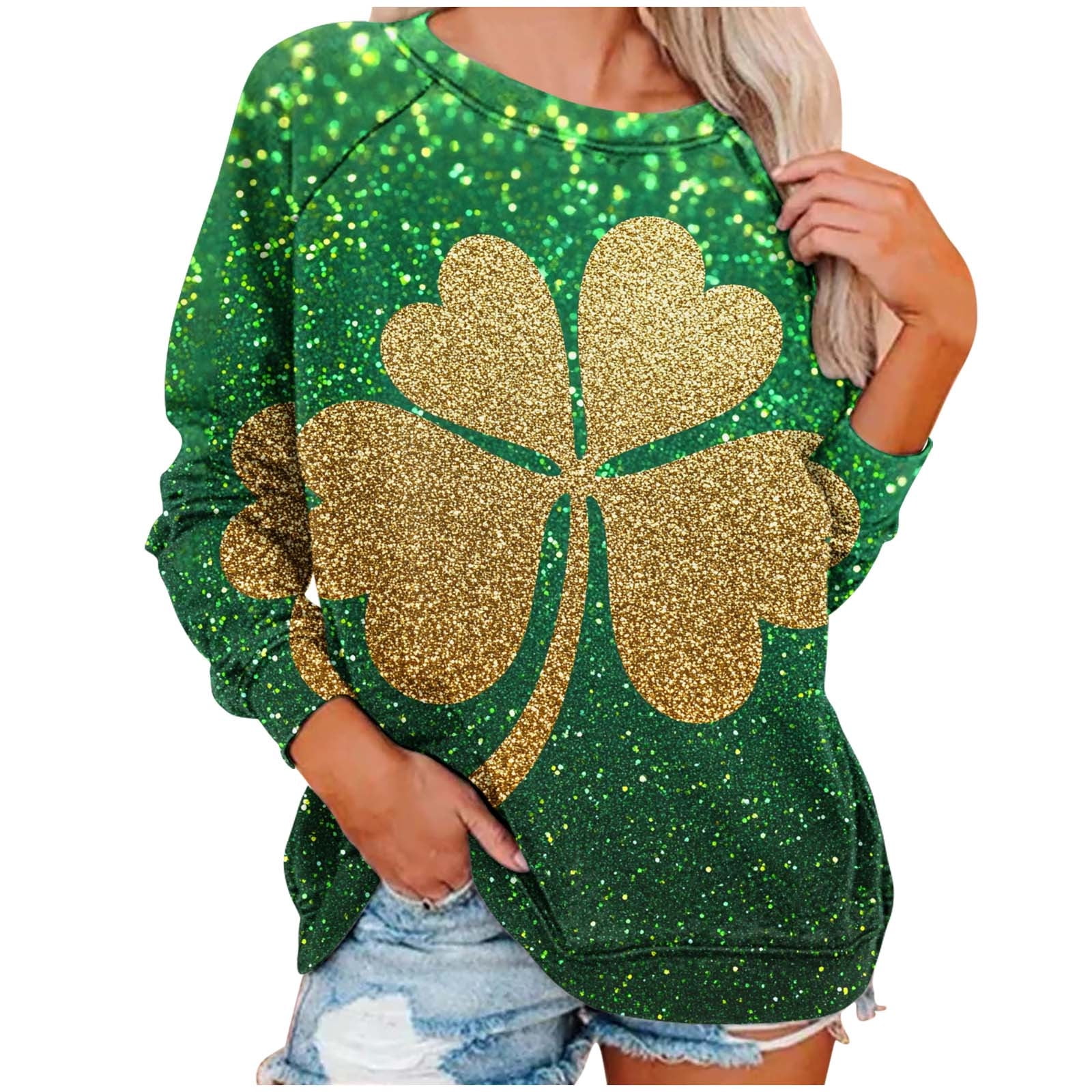 Women Glitter St Patricks Day Sweatshirt Long Sleeve Pullover shirt ...