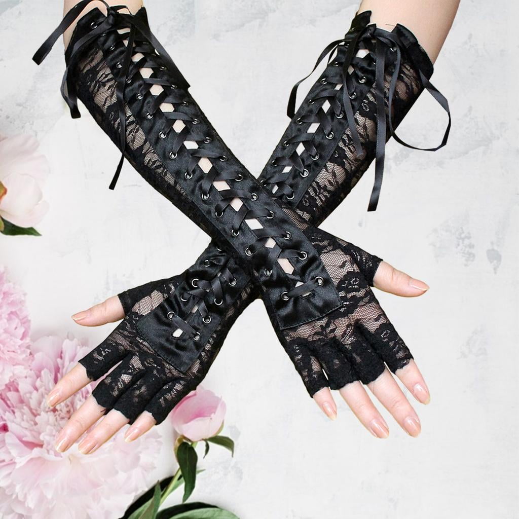 Segolike Women' Gloves Long Lace Gloves Half Finger Elbow Length Lace ...