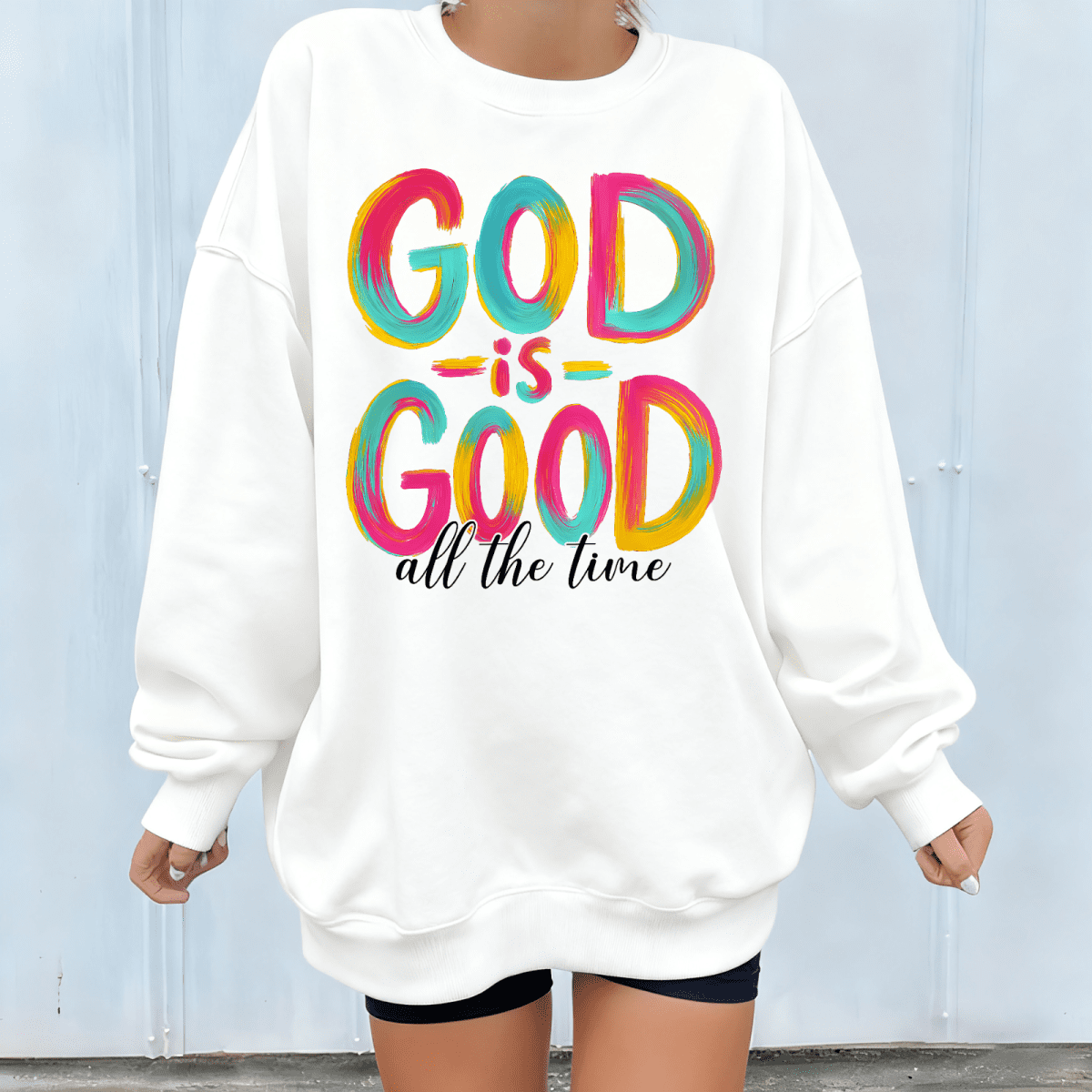 Women God Is Good Quote Colorful Print Pure Cotton Round Neck Sweater ...