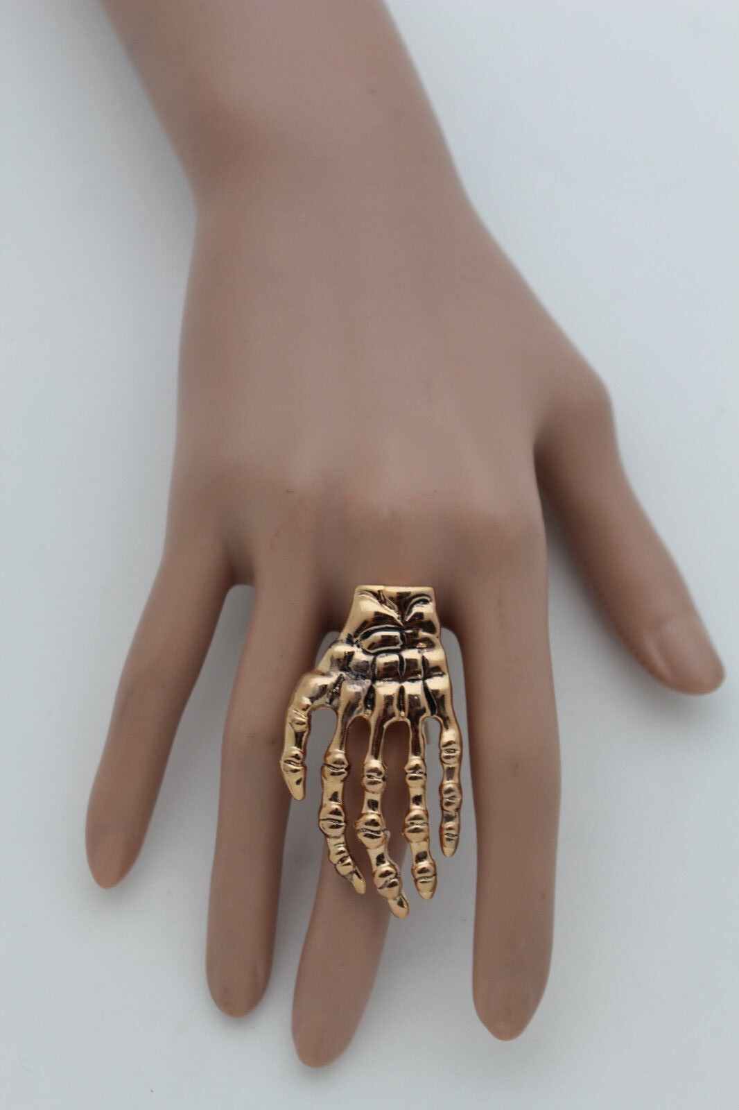 Women Gold Metal Ring Fashion Jewelry Skeleton Fingers Hand Skull Bones ...